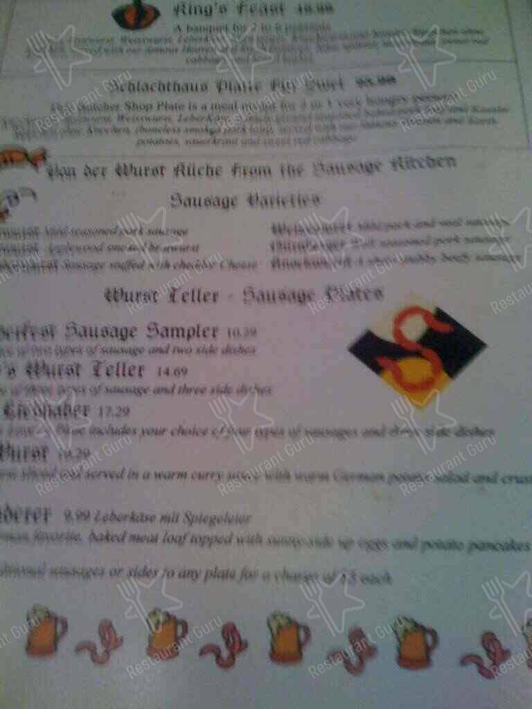 Menu at Hollerbach's German Restaurant, Sanford