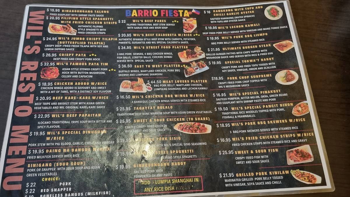 Menu at Wil's Resto restaurant, Sunnybank