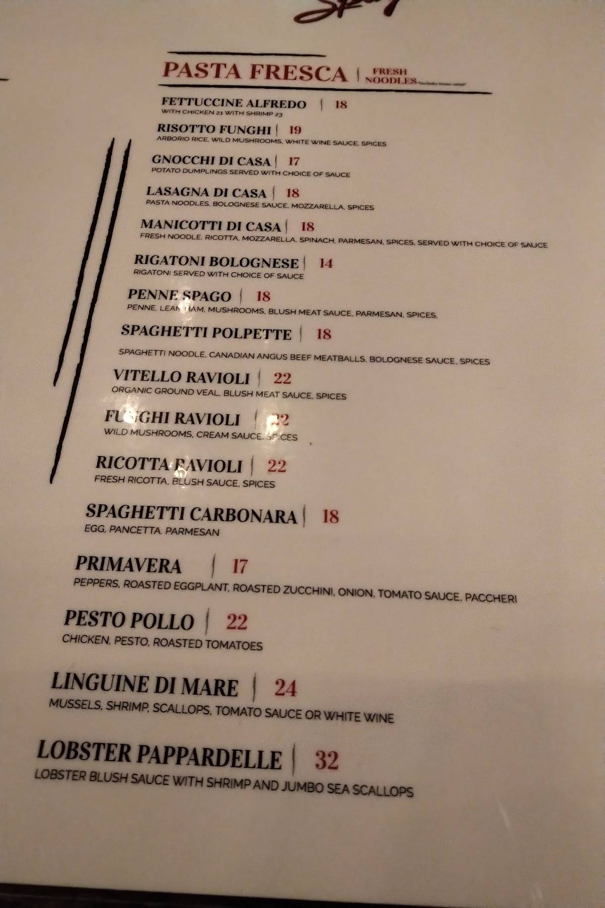 Menu at Spago South Windsor restaurant, Windsor, Dougall Ave