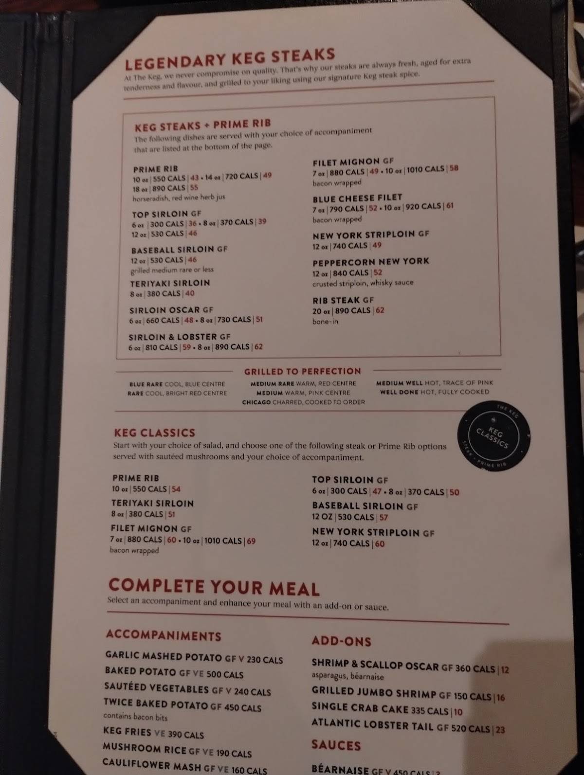 Menu at The Keg Steakhouse + Bar - Windsor Riverside, Windsor, 1 ...