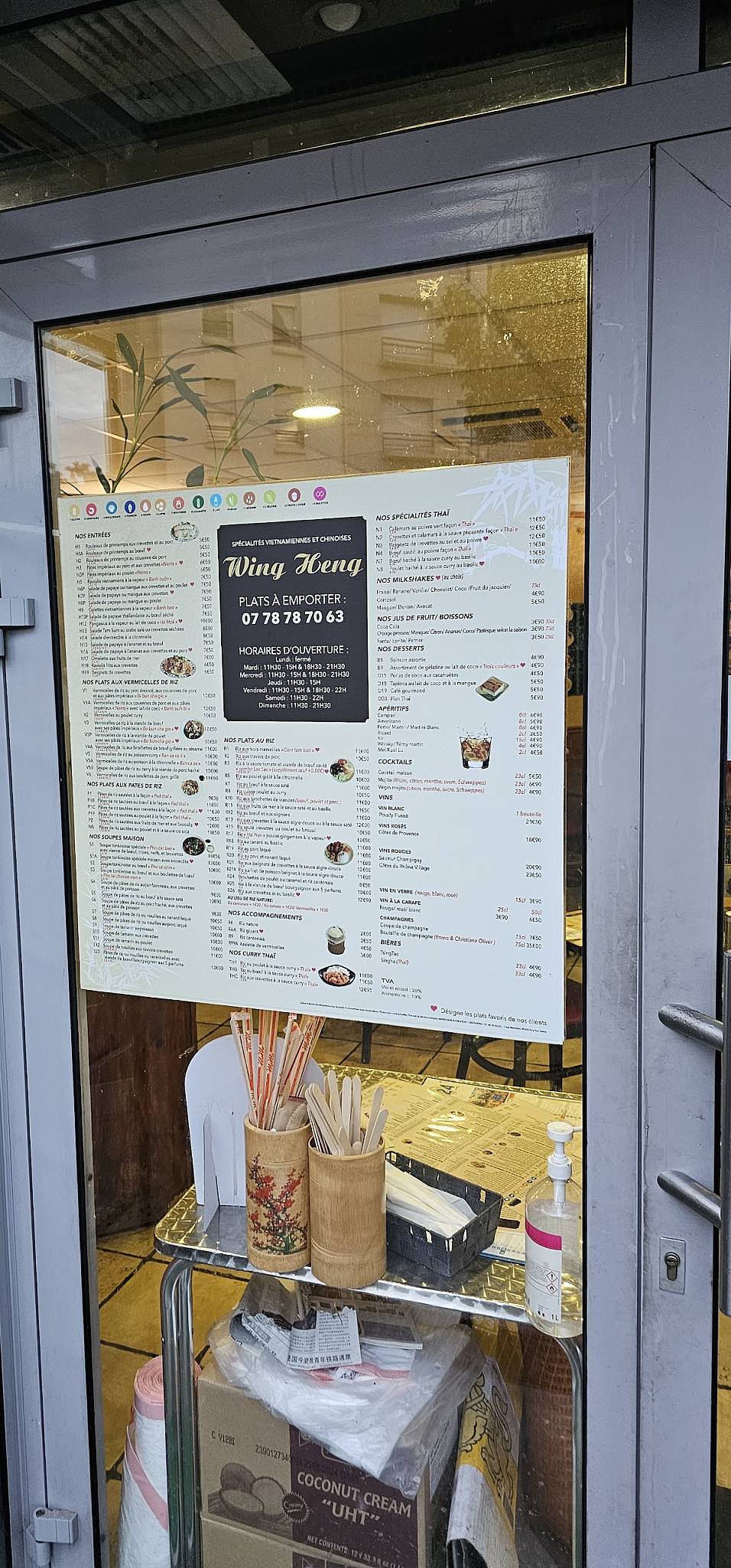 Menu au Wing Heng restaurant, Lognes