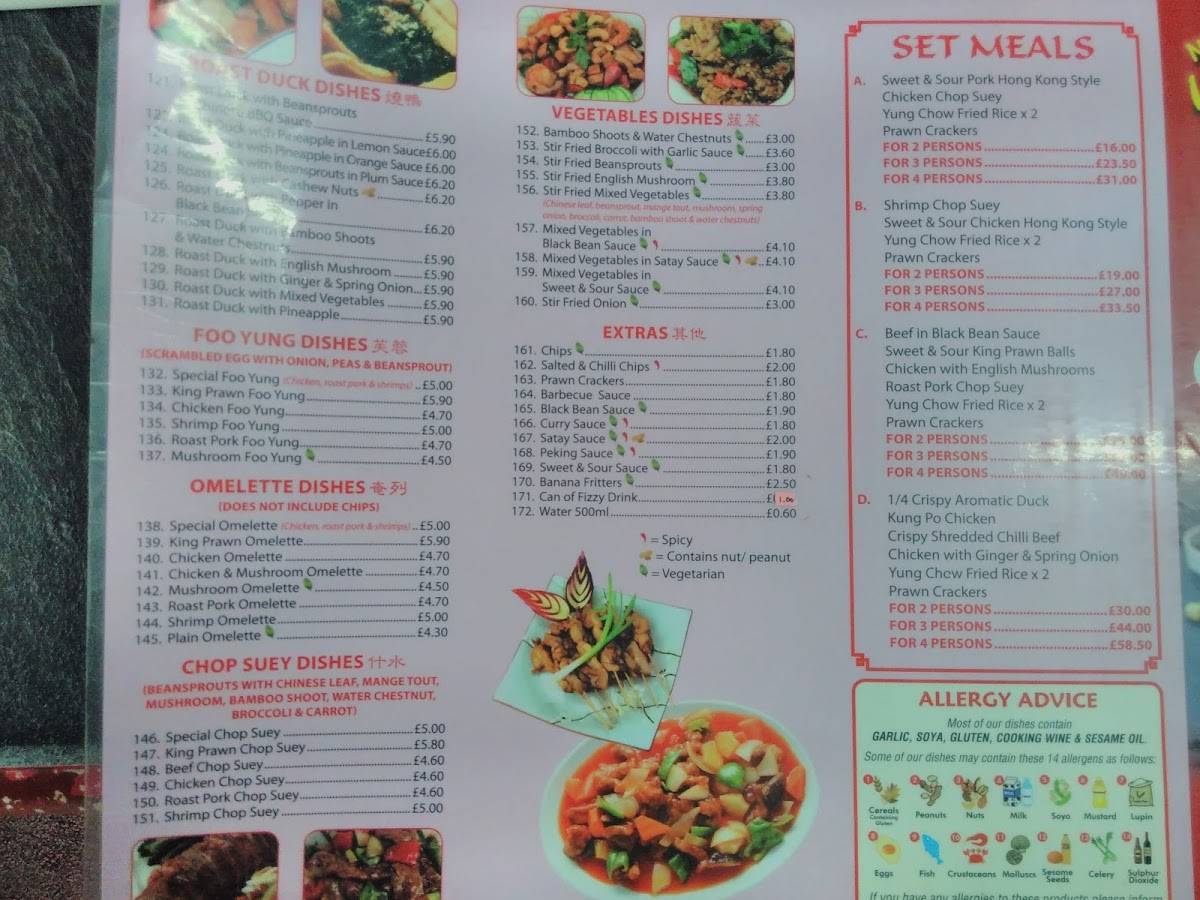 Menu at Wing Hong fast food, Honiton
