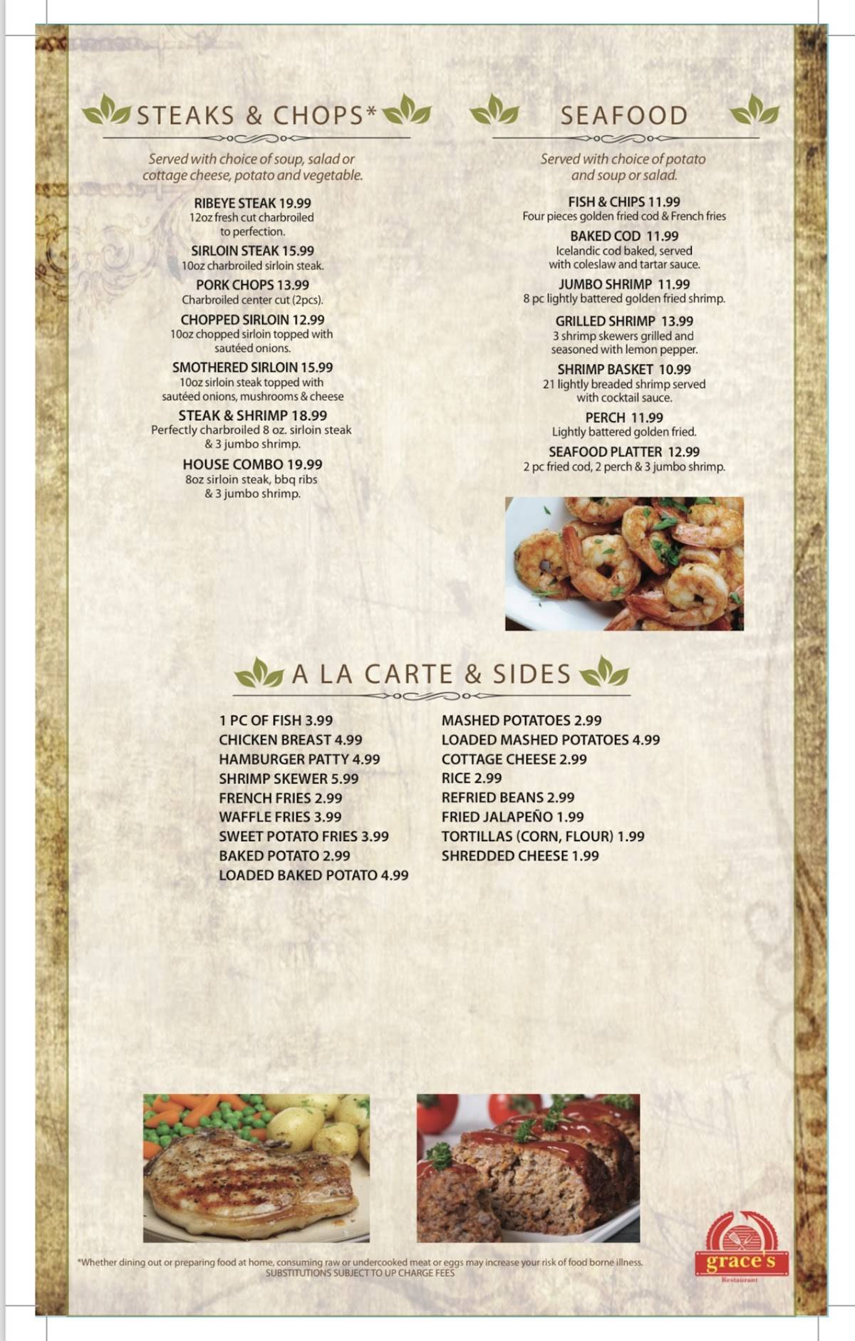 Menu at Grace's Restaurant, Wisconsin Rapids