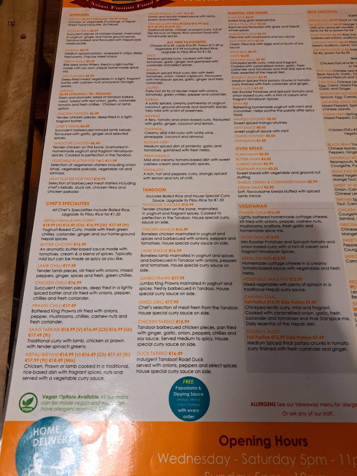 Menu at Himalayan Aroma restaurant, Arklow