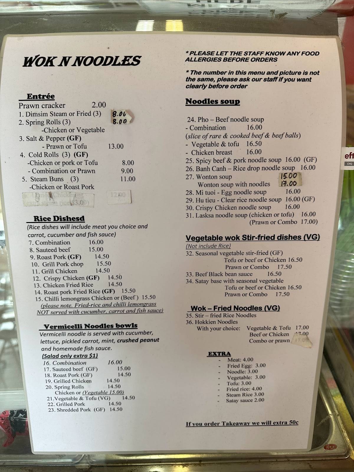 Menu at Wok 'n' Noodles restaurant, Gepps Cross