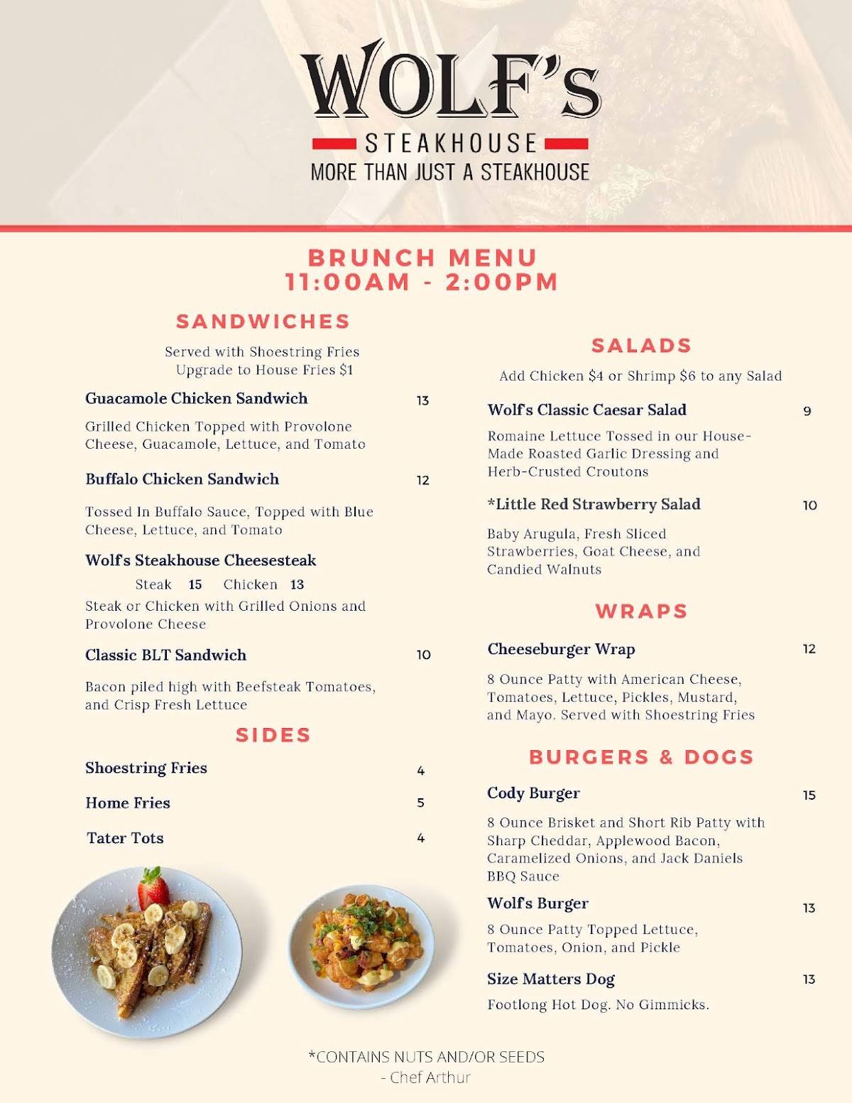 Menu at Wolf's Steakhouse, Cooper City, Stirling Rd