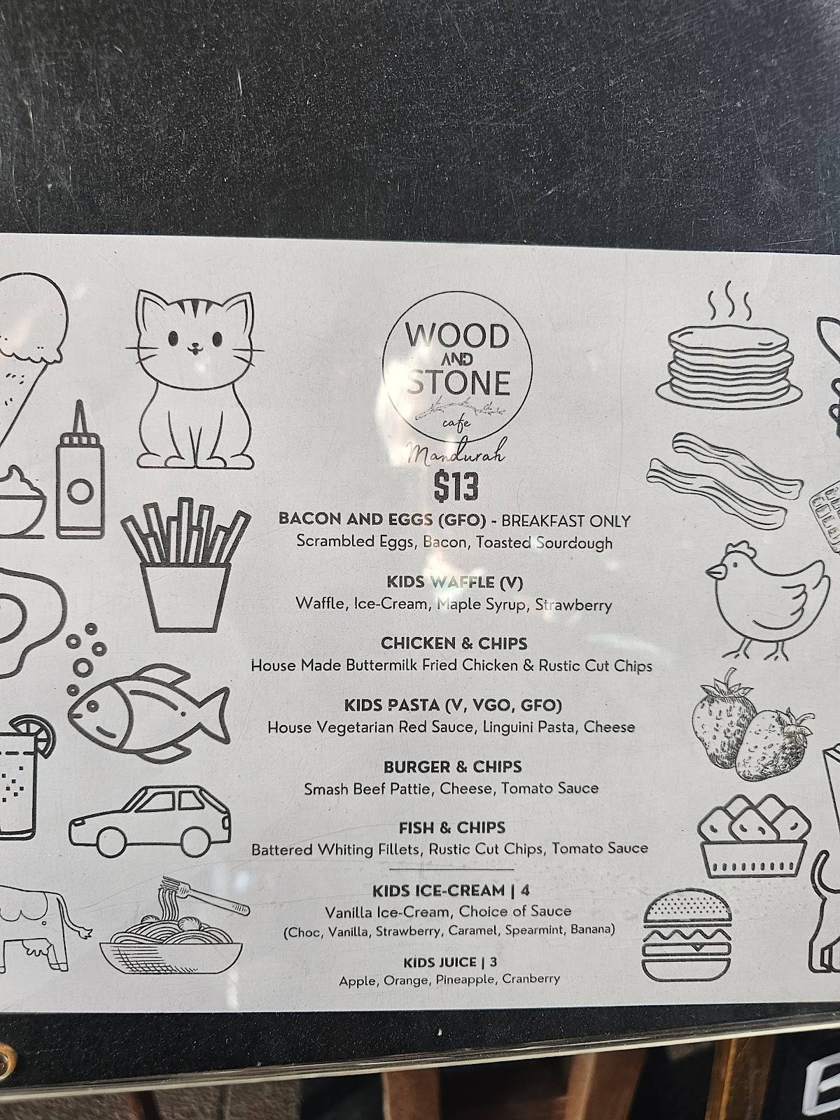 Menu at Wood and Stone Café cafe, Mandurah
