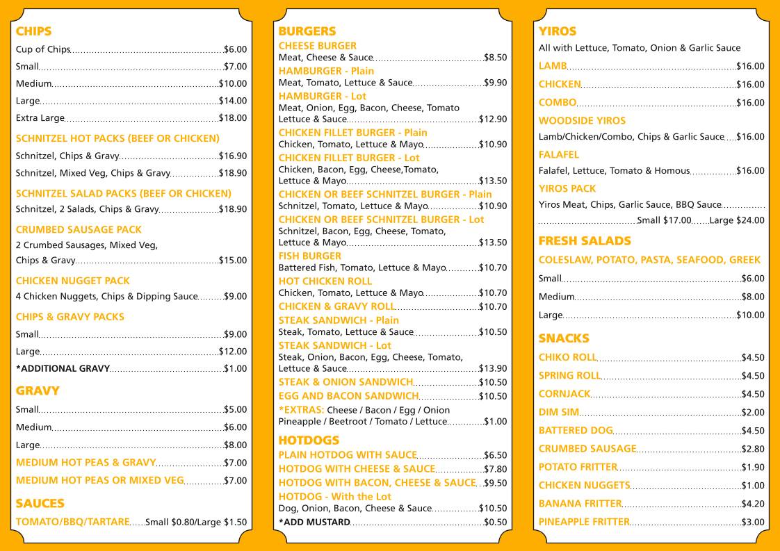 Menu at Woodside Takeaway and Pizza fast food, Woodside