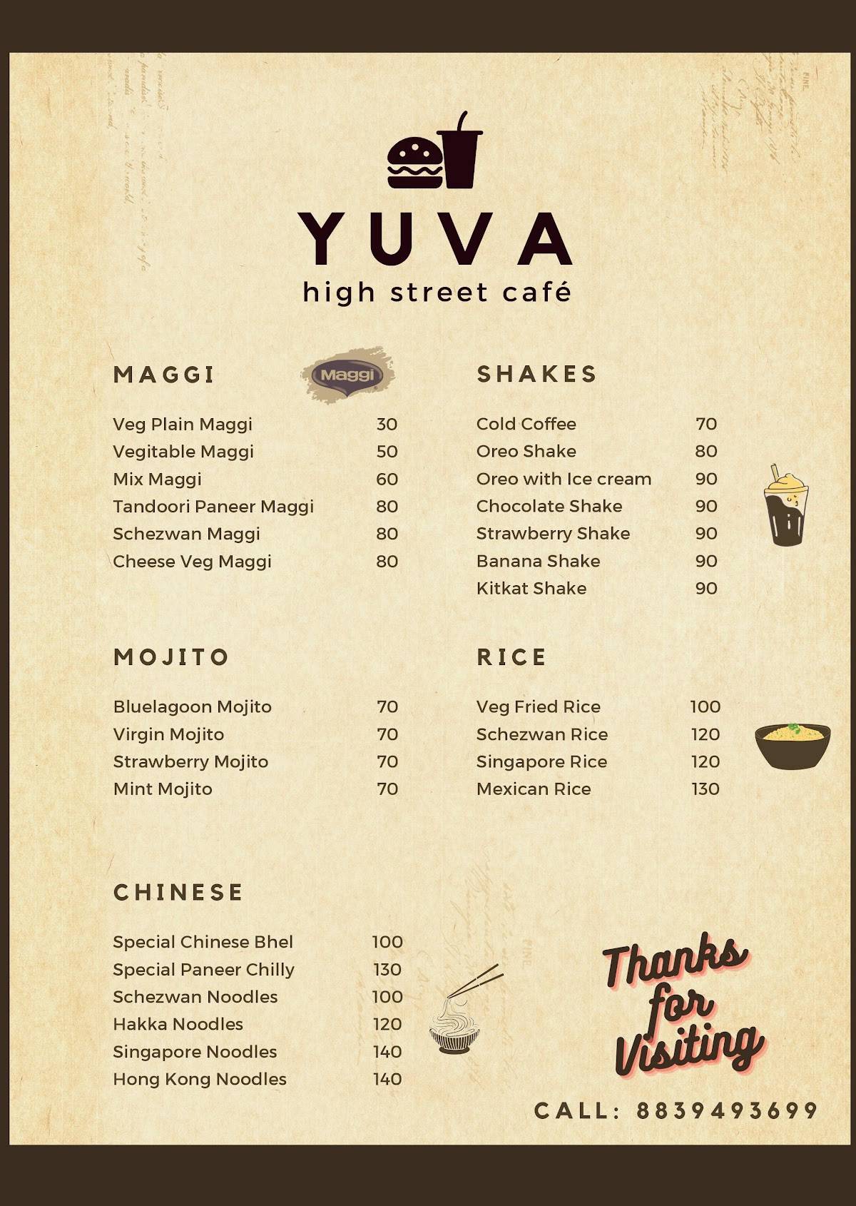 Menu at YUVA, Raipur
