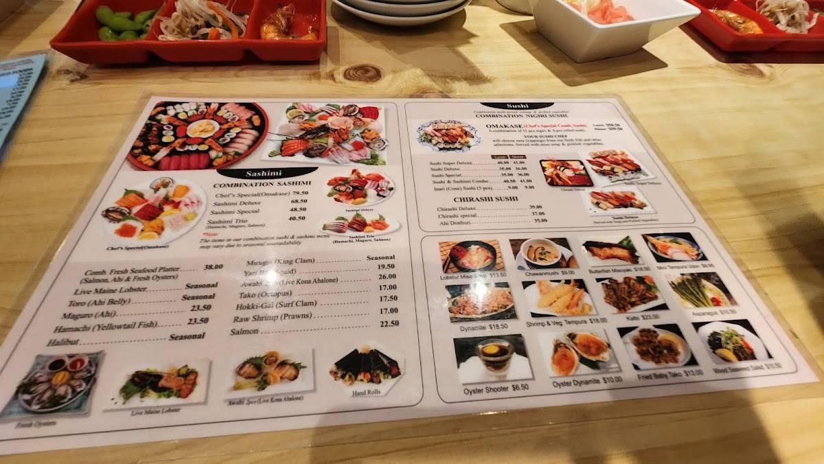 Menu at Yanagi Sushi restaurant, Honolulu