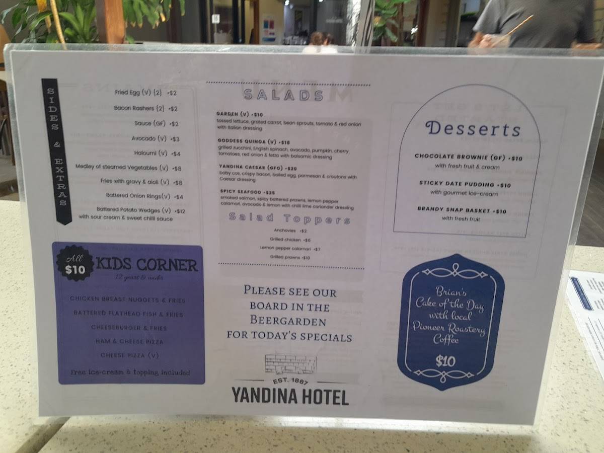 Menu at Yandina Hotel pub & bar, Yandina