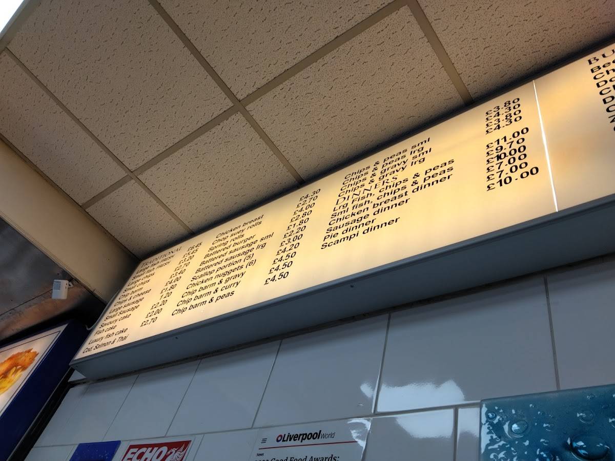 Menu at Yanni's restaurant, Liverpool