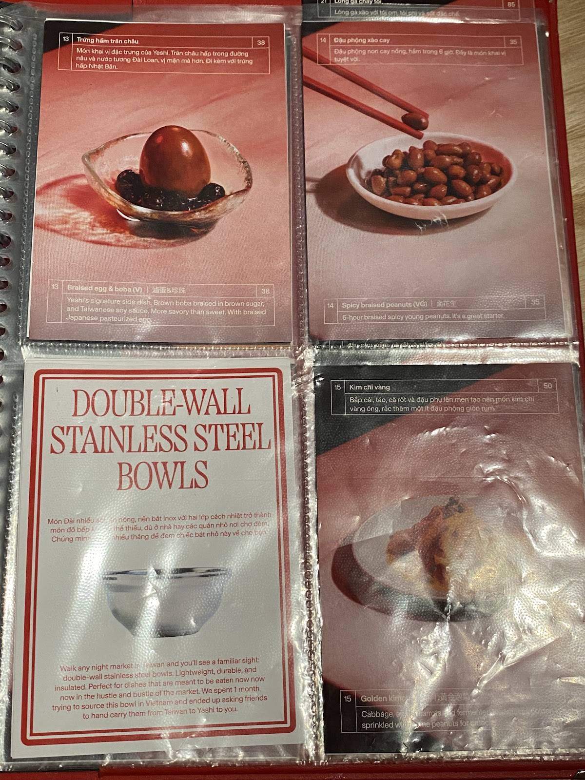 Menu at Yeshi Taiwanese Kitchen restaurant, Ho Chi Minh City
