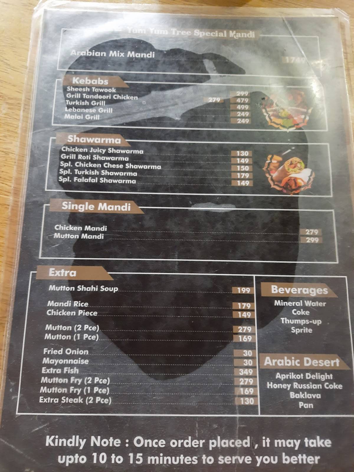 Menu at Yum Yum Tree Arabian Food Court MADHAPUR, Hyderabad, 1-10-54/A ...