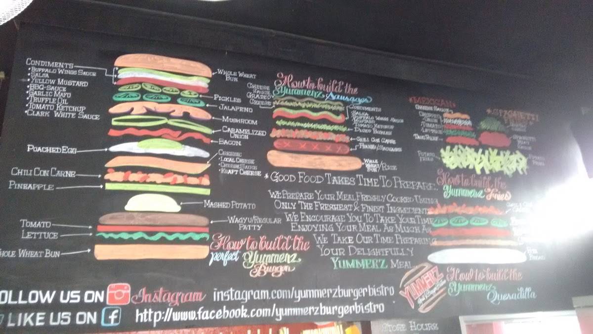 Menu at Yummerz restaurant, Manila