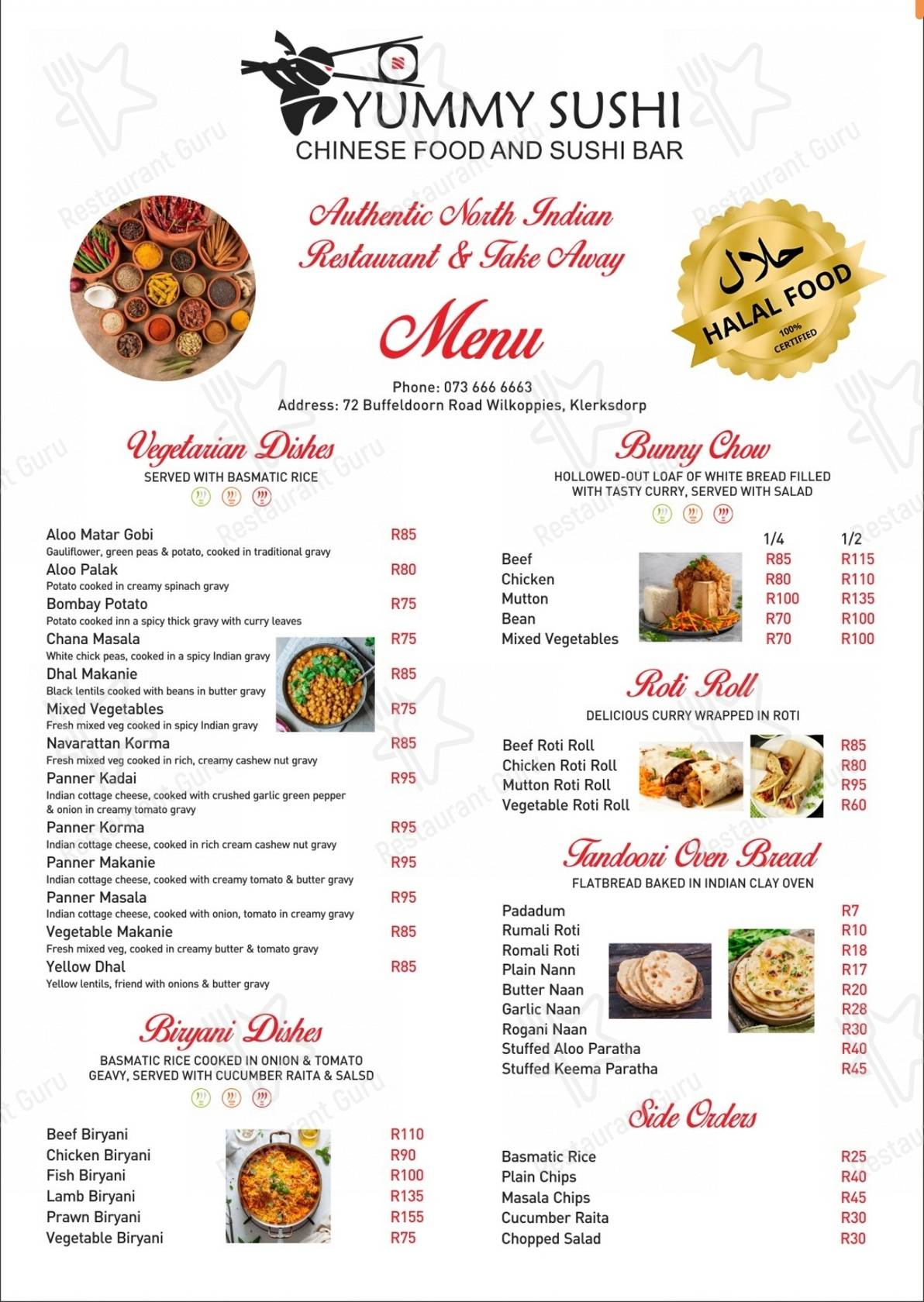 Menu at Yummy Sushi restaurant, Klerksdorp
