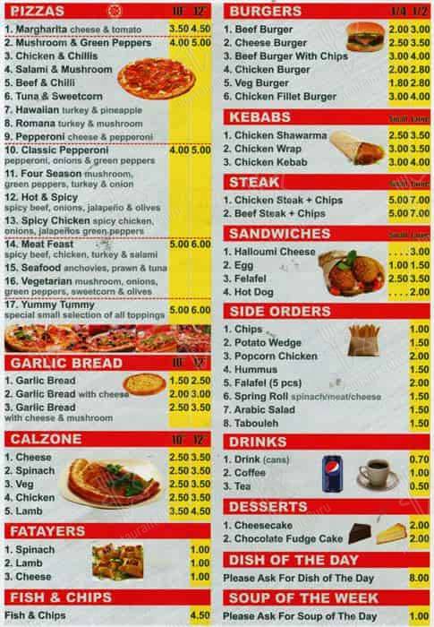 Menu at YUMMY TUMMY Pizza And Kebab Takeaway restaurant, Manchester