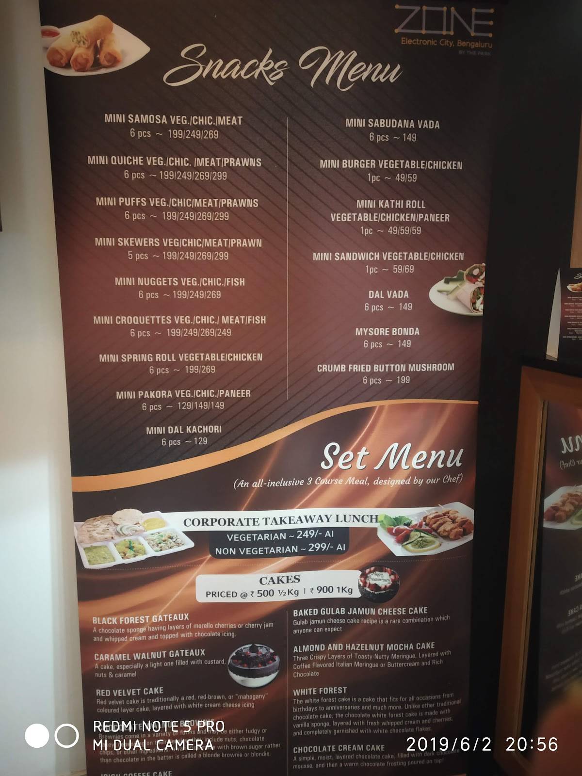 Menu at Z Bar, Bengaluru
