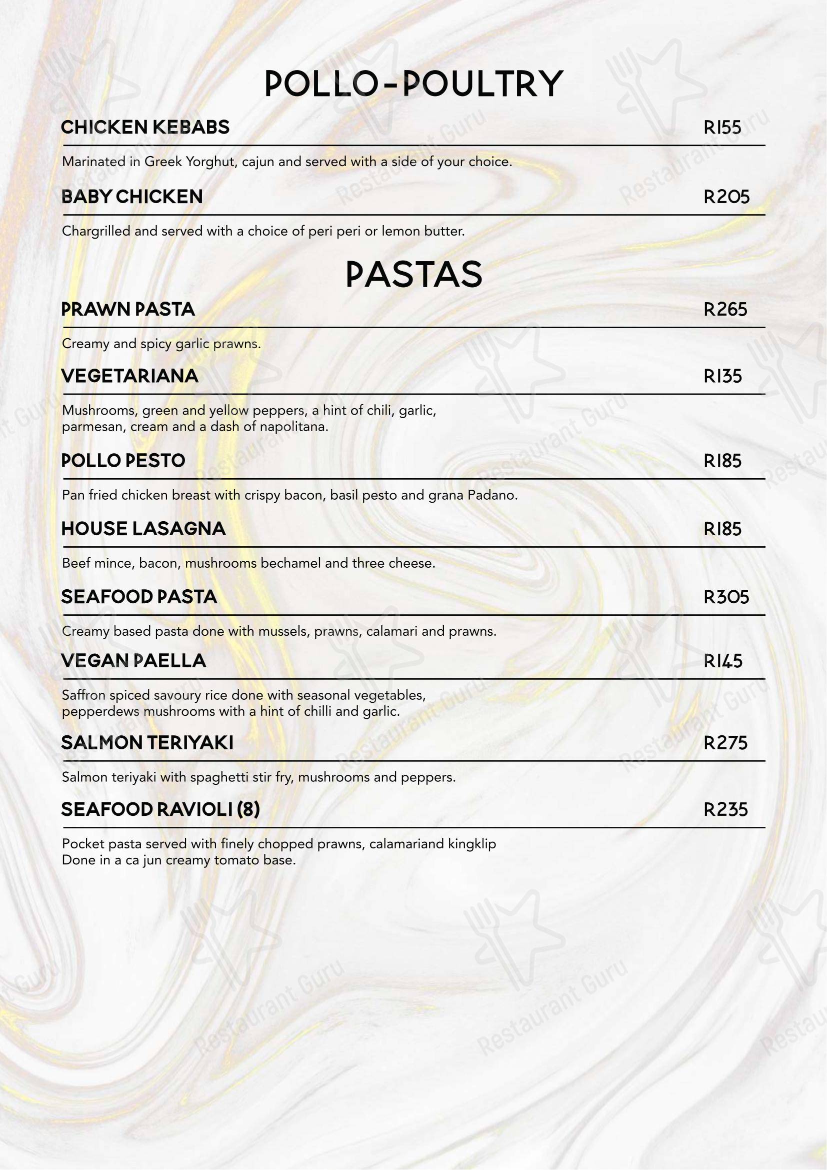 Menu at Zai Restaurant Durban, Durban