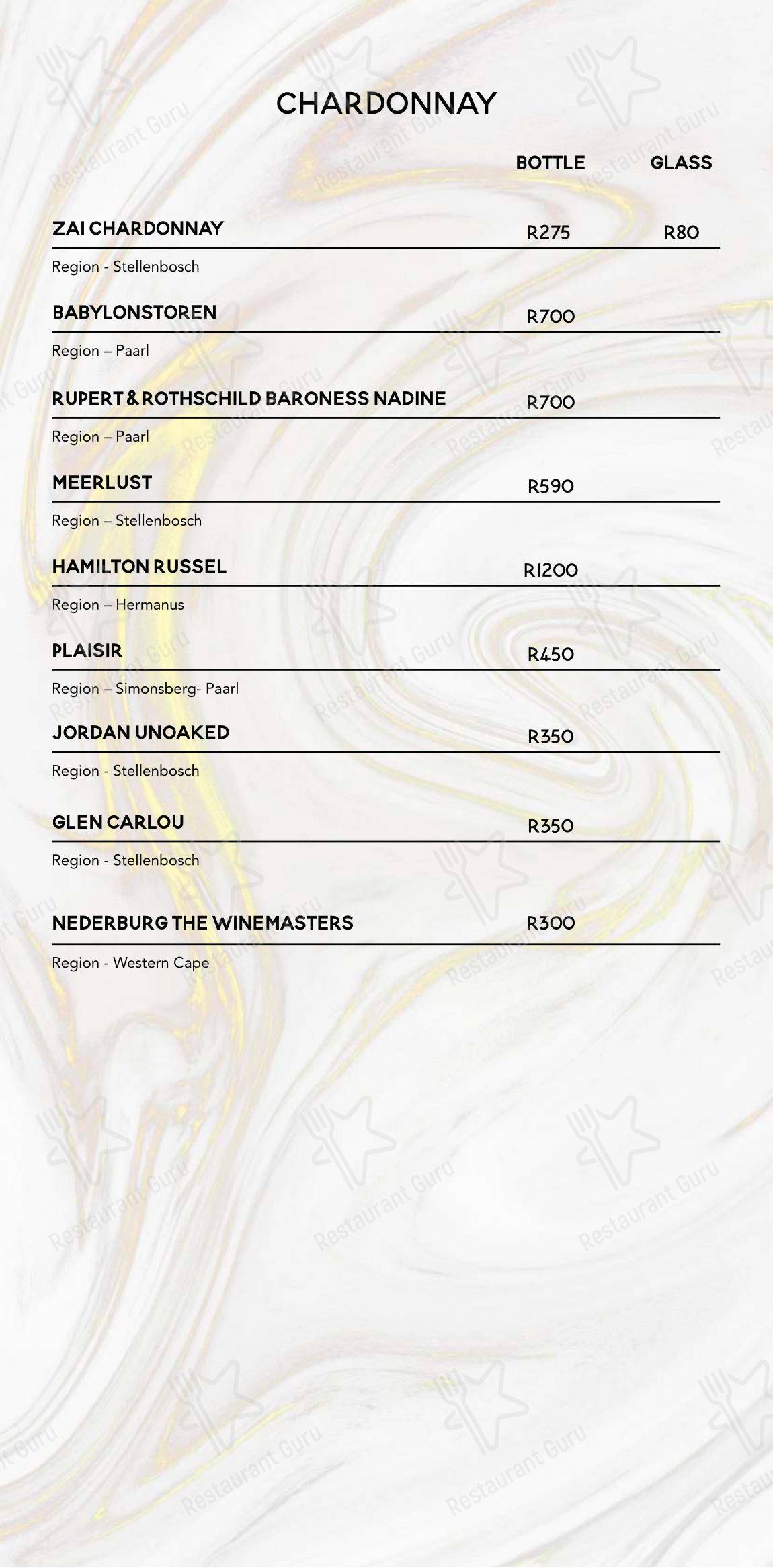 Menu at Zai Restaurant Durban, Durban