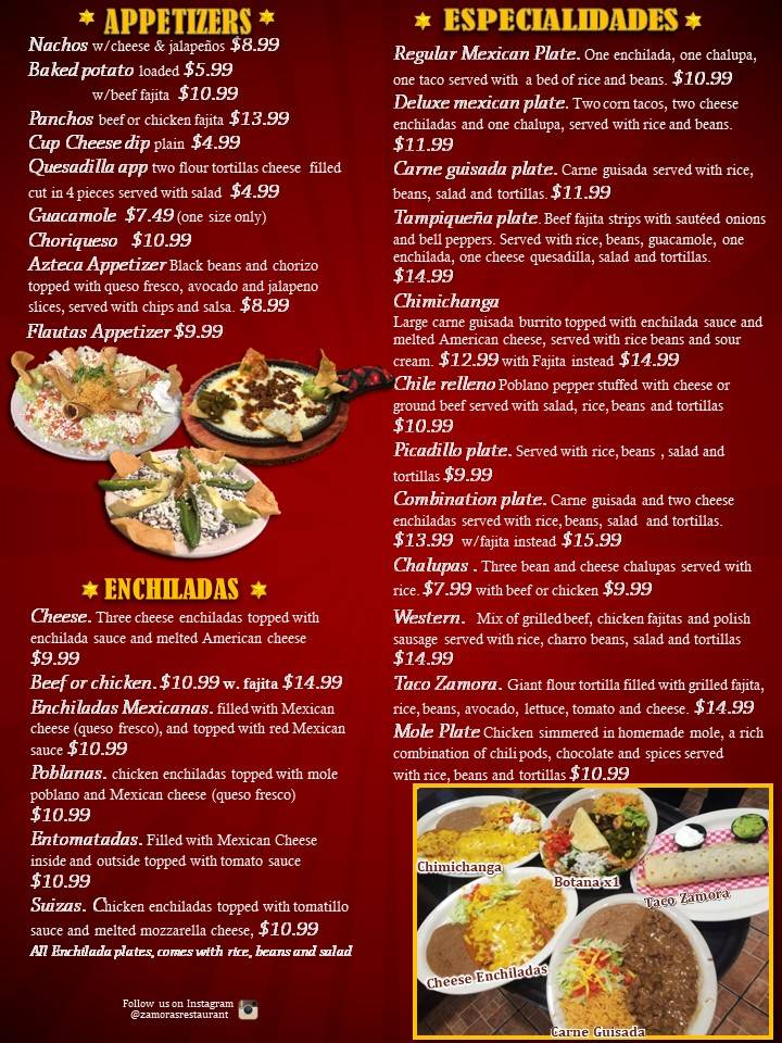 Menu at Zamoras' Restaurant, Edinburg, W Monte Cristo Rd