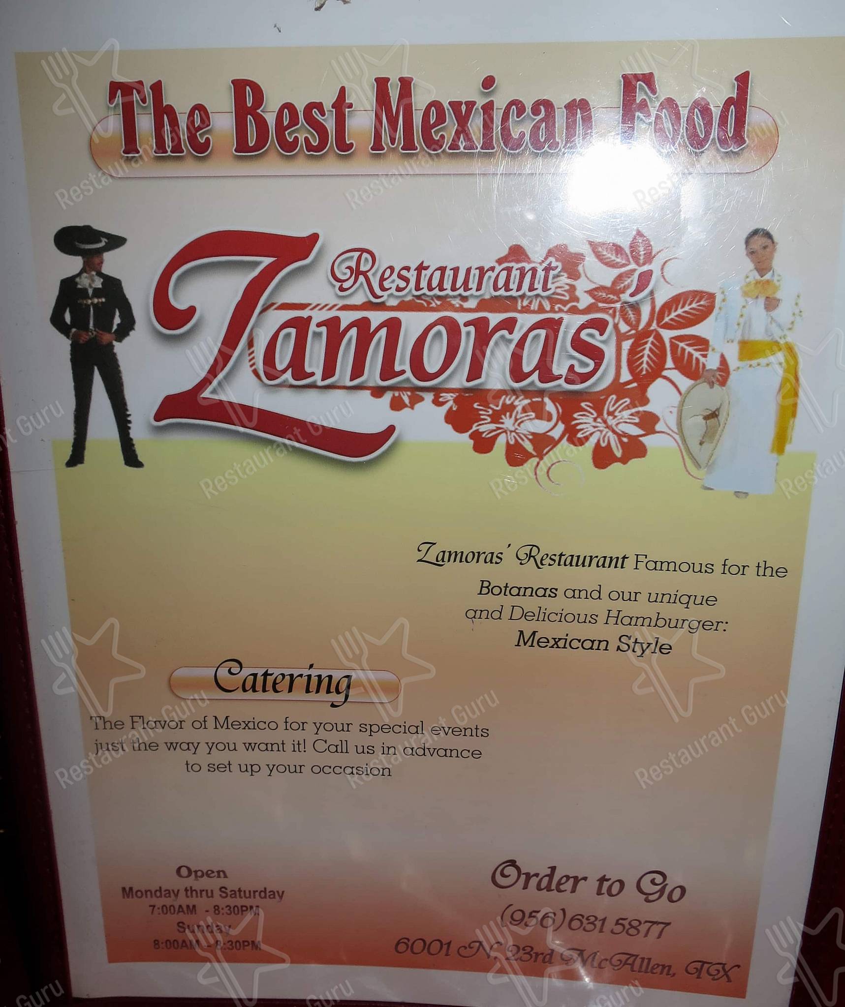 Menu at Zamoras' Restaurant, McAllen, N 23rd St