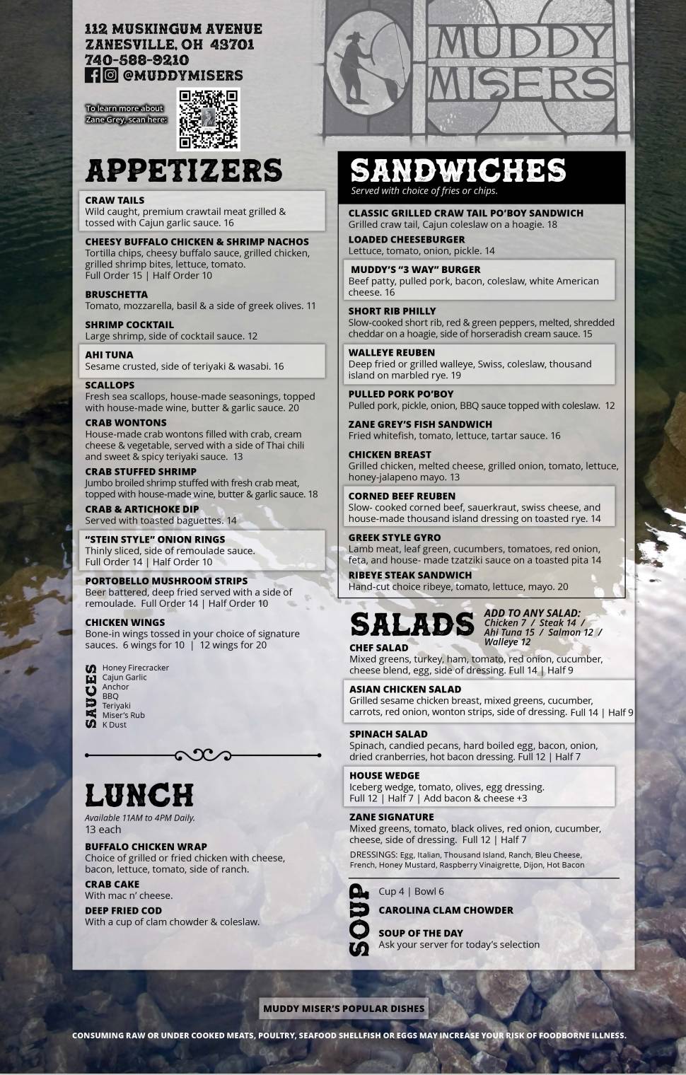 Menu at Muddy Misers Restaurant, Zanesville