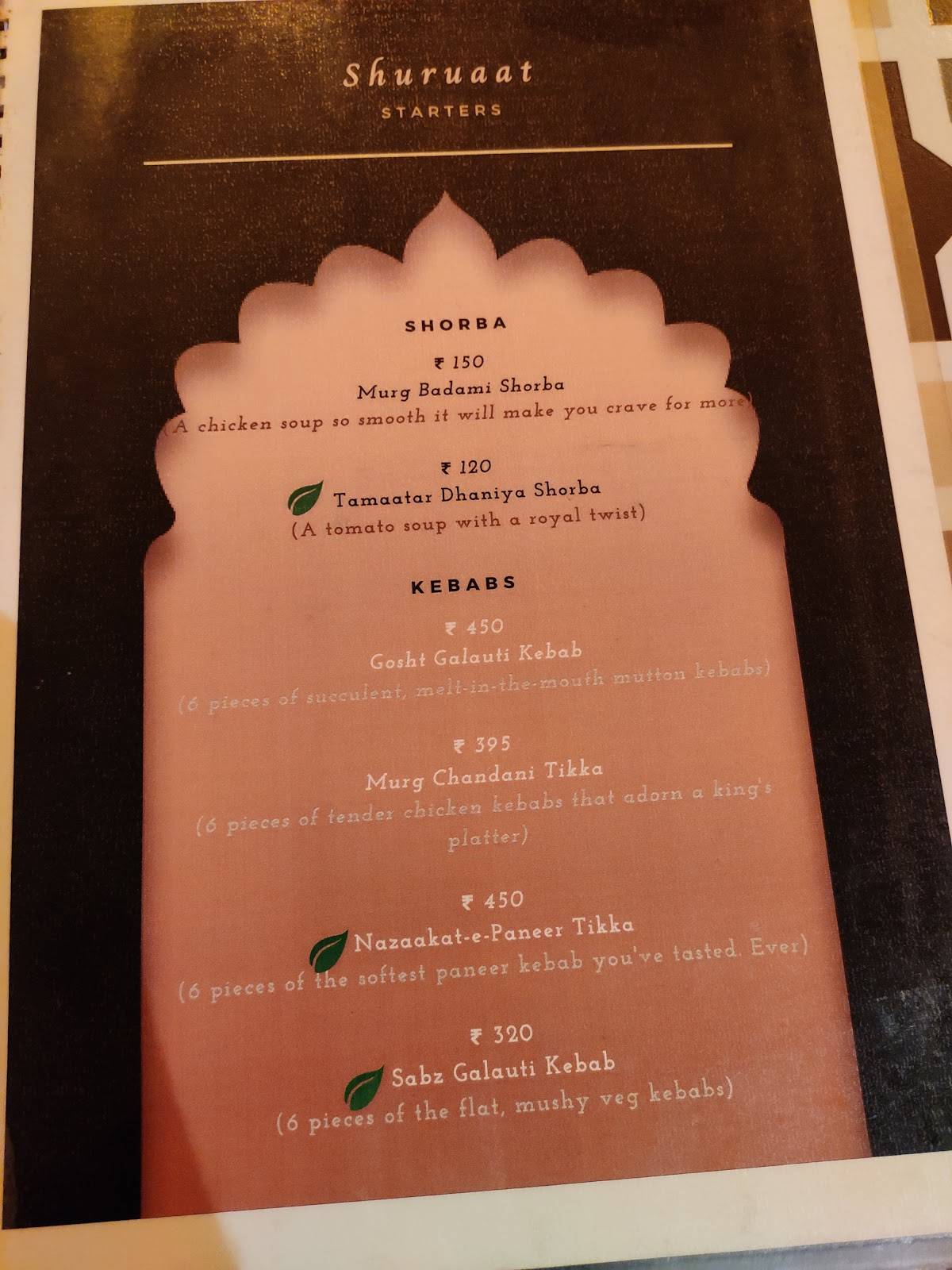 Menu at Zayk-e-Awadh, Pune
