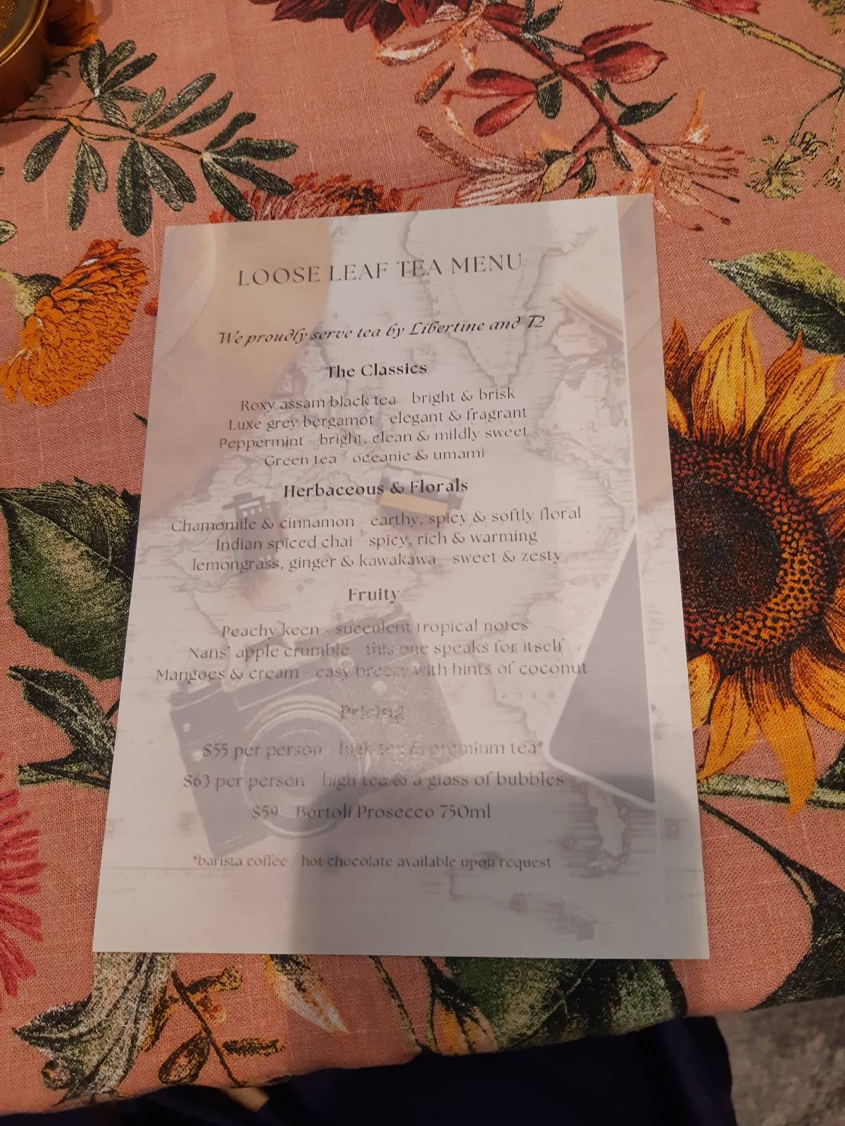 Menu at Zephyr Café & Bar, Wellington