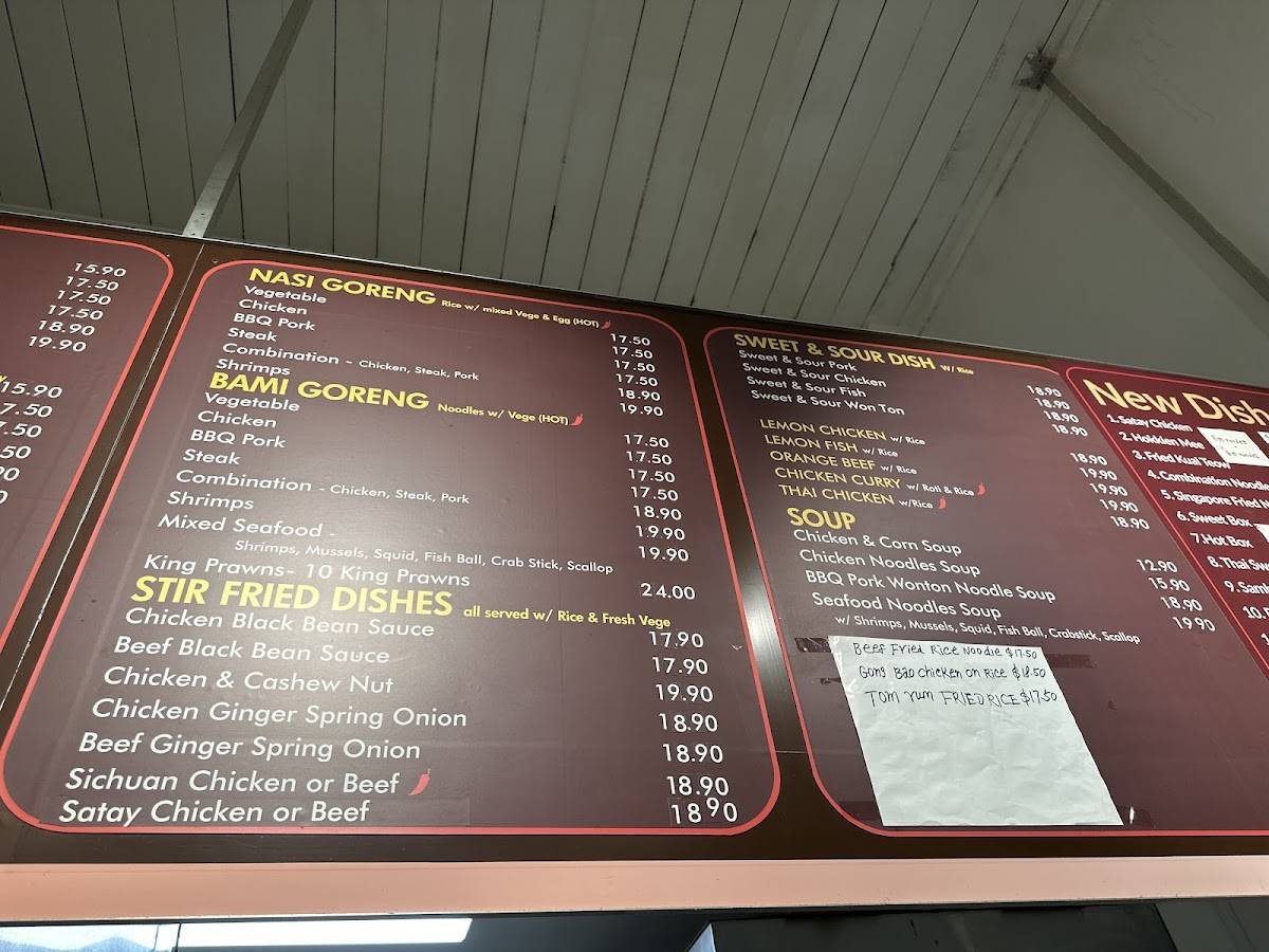Menu at Zhou’s kitchen restaurant, Wellington