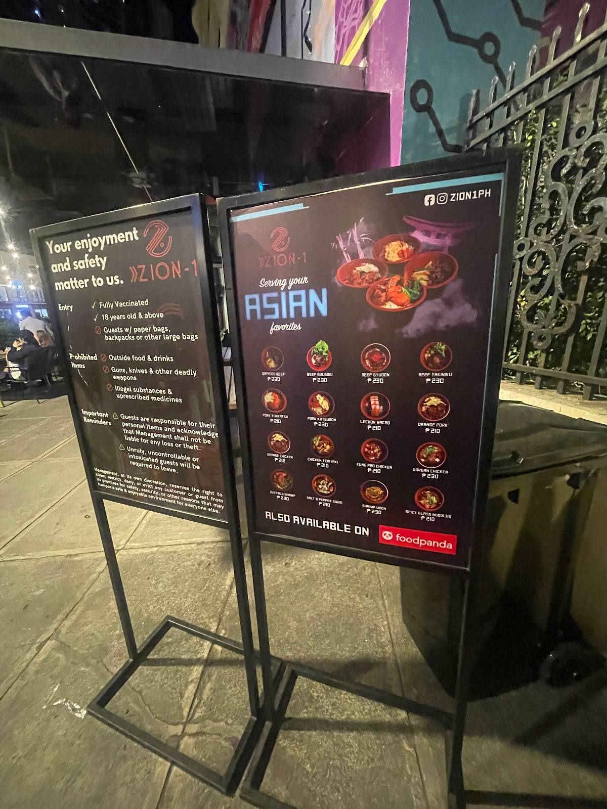 Menu at Zion-1 PH pub & bar, Taguig