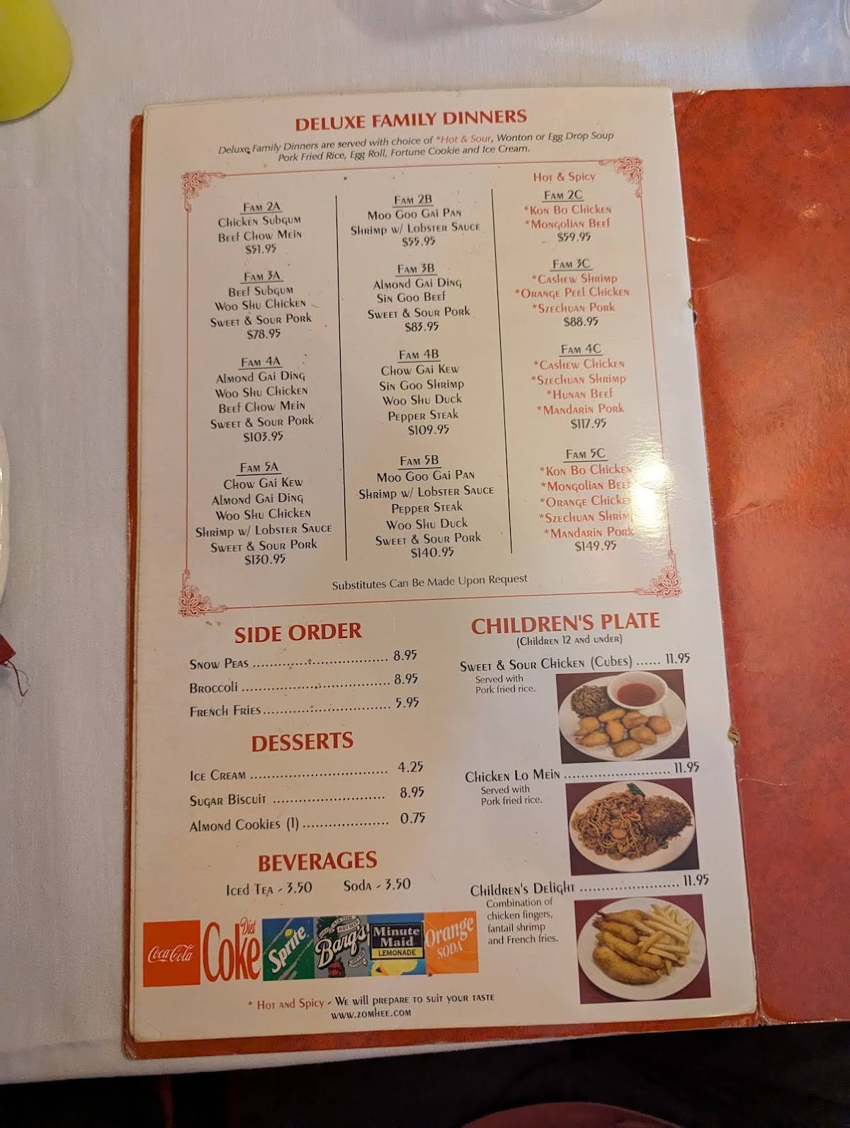 Menu at Zom Hee Chinese Restaurant, Seminole