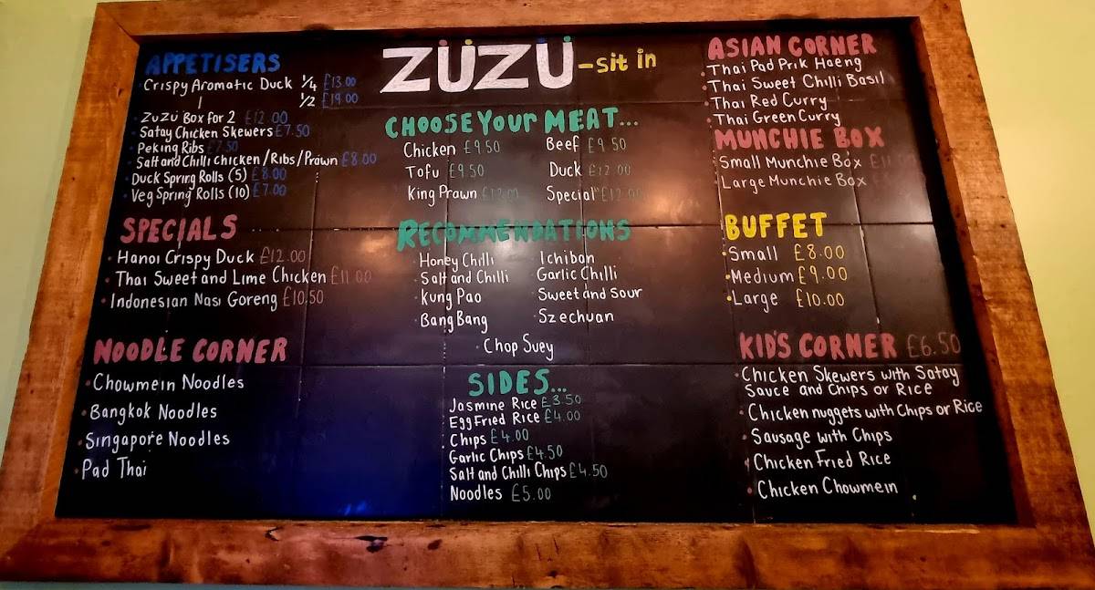 Menu at Zu Zu restaurant, Carrickfergus