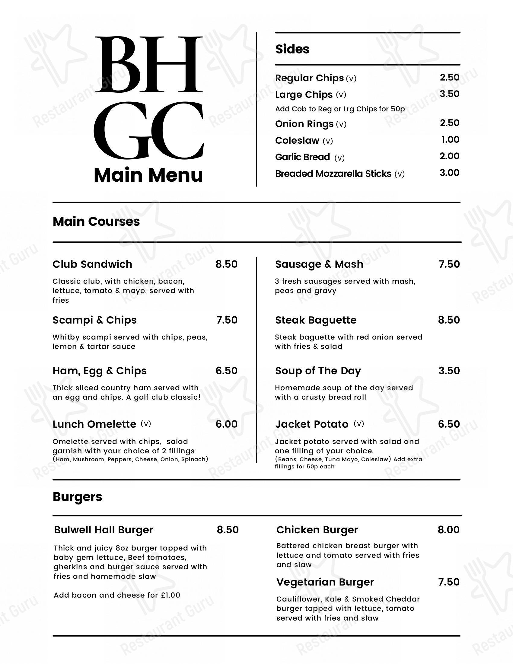 Menu at The Restaurant Bulwell Hall Golf Club, Nottingham
