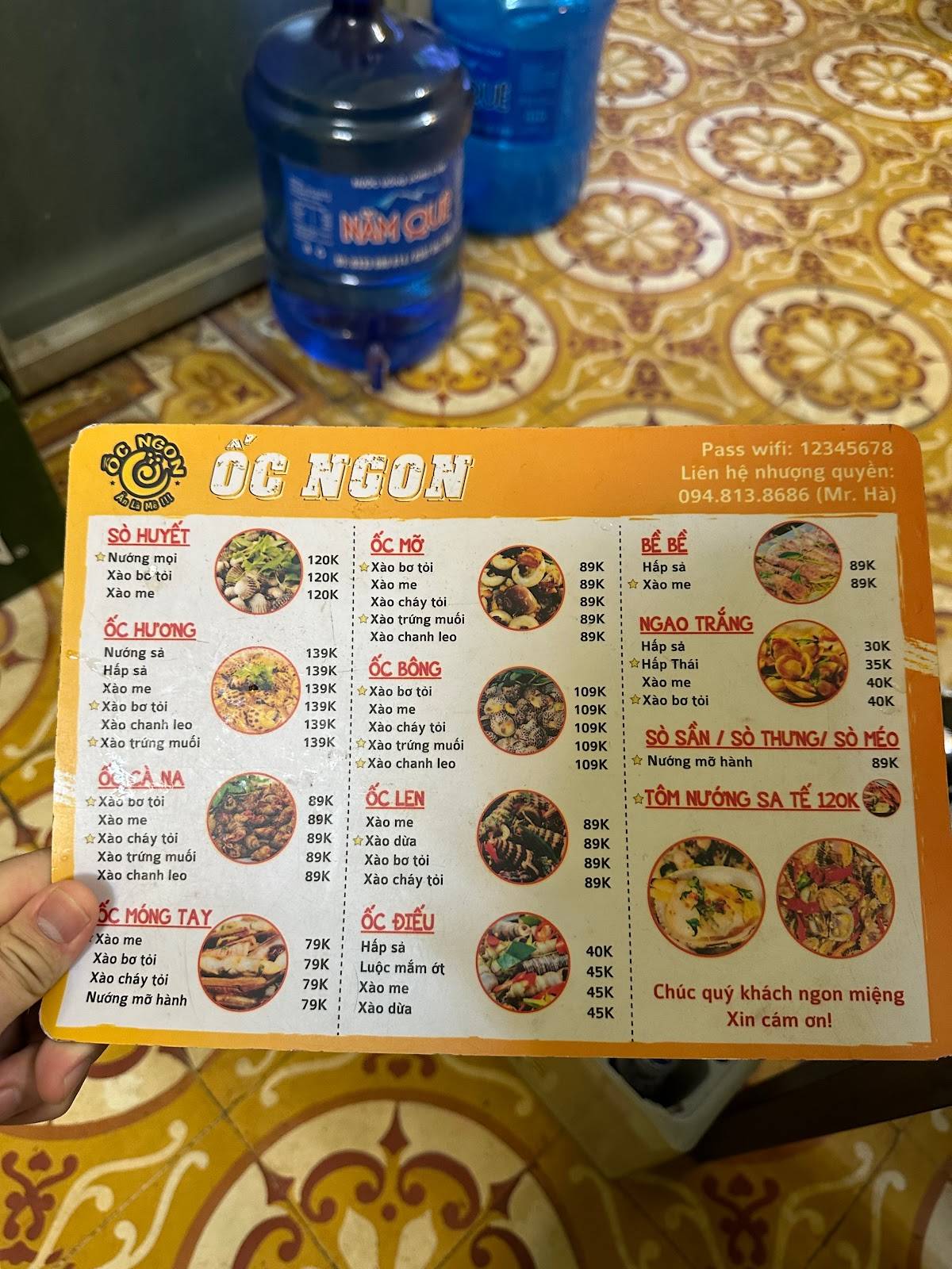 Menu at Ốc Ngon Cơ Sở Chính Nhượng Quyền Thương Hiệu restaurant, Phúc Yên