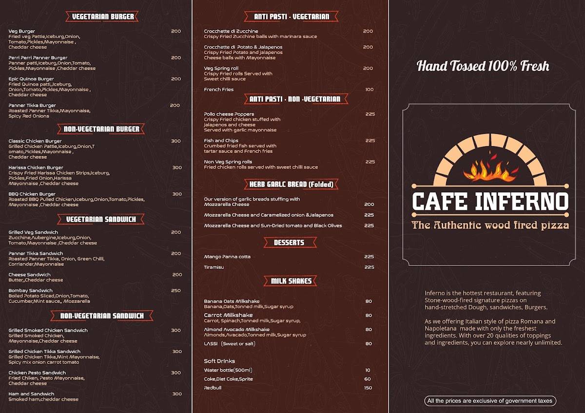 Menu at cafe inferno, Hyderabad, Detailing Pride