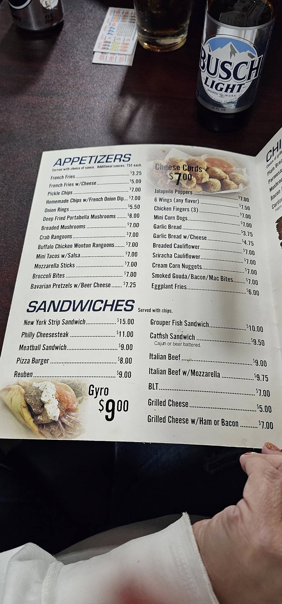 Menu at countryside pub, Burlington
