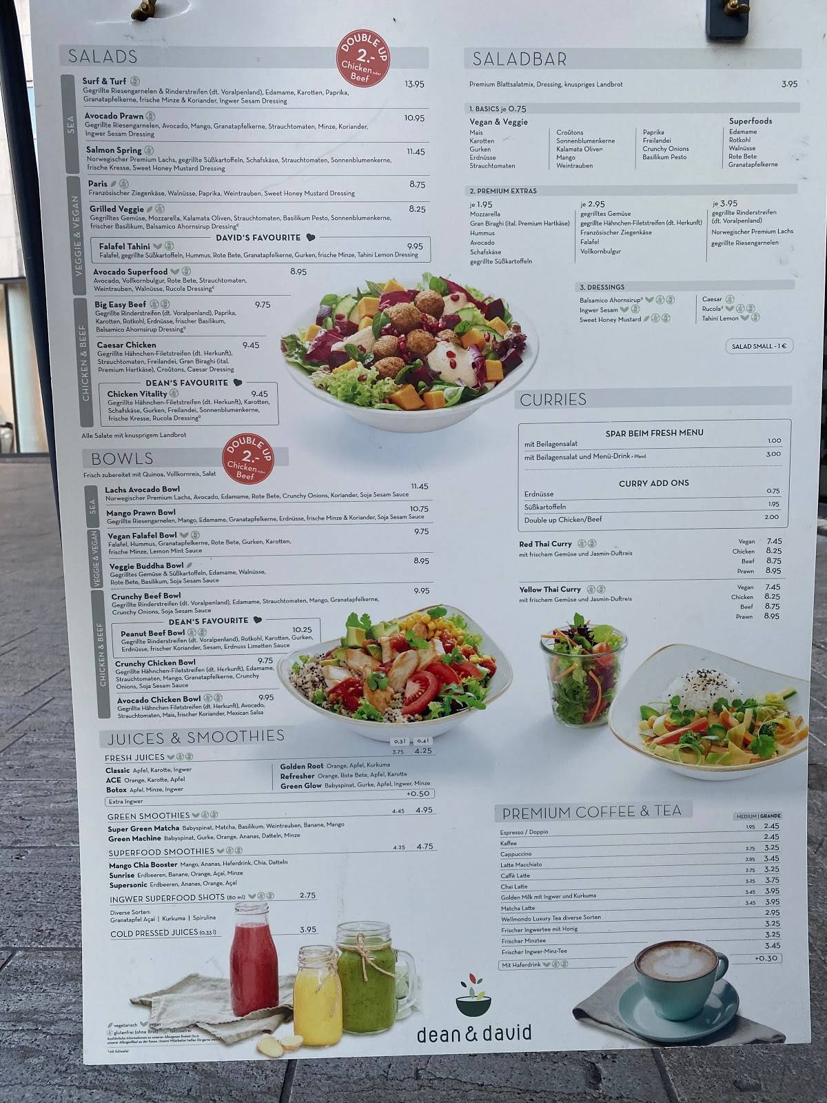 Speisekarte von dean&david Bowls, Salate, Curries & Snacks! fast Food ...
