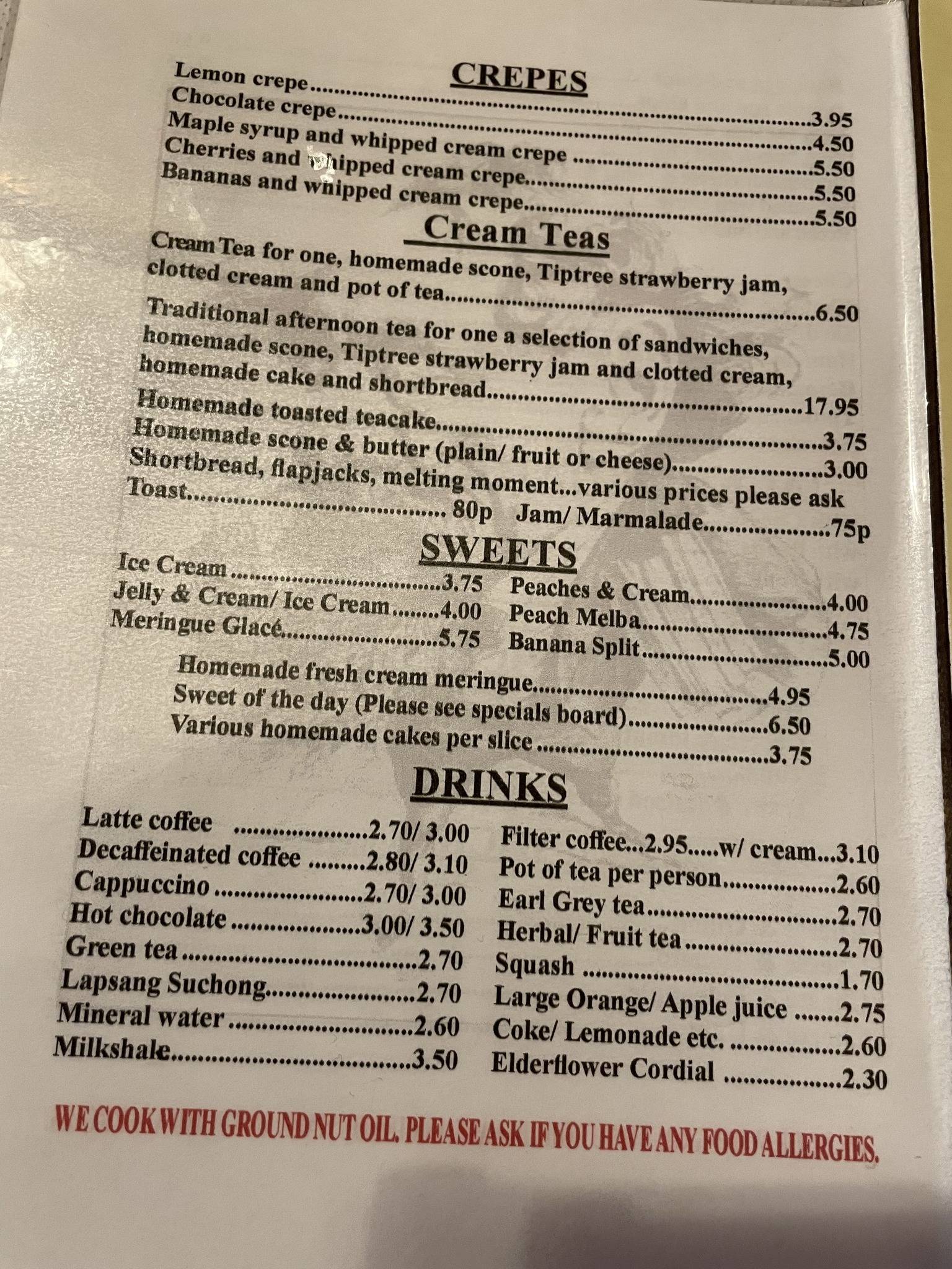 Menu at Dickens Tea Cottage cafe, Eastbourne