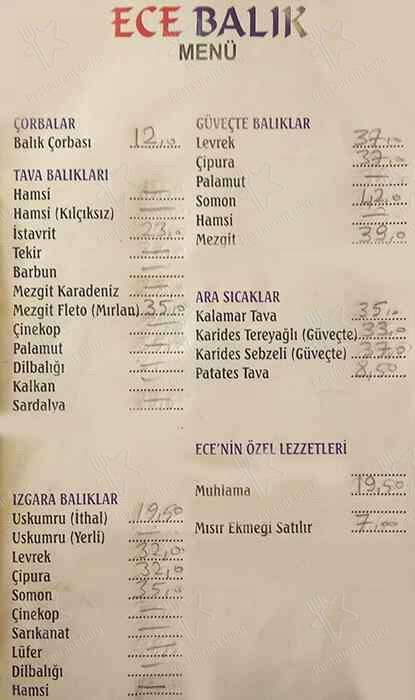 Menu at ece balik, Istanbul