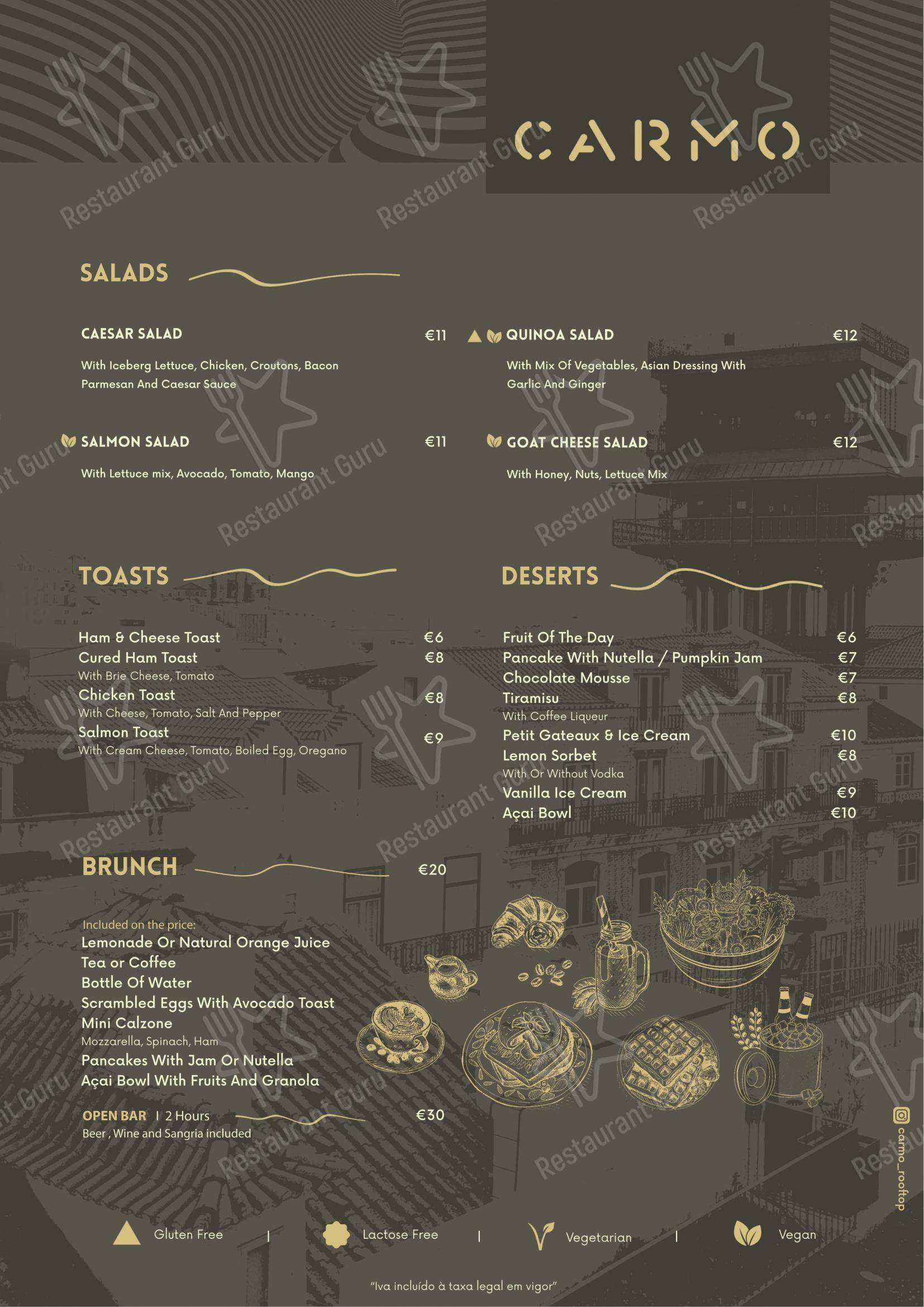 Menu em Carmo rooftop pub & Bar, Lisboa