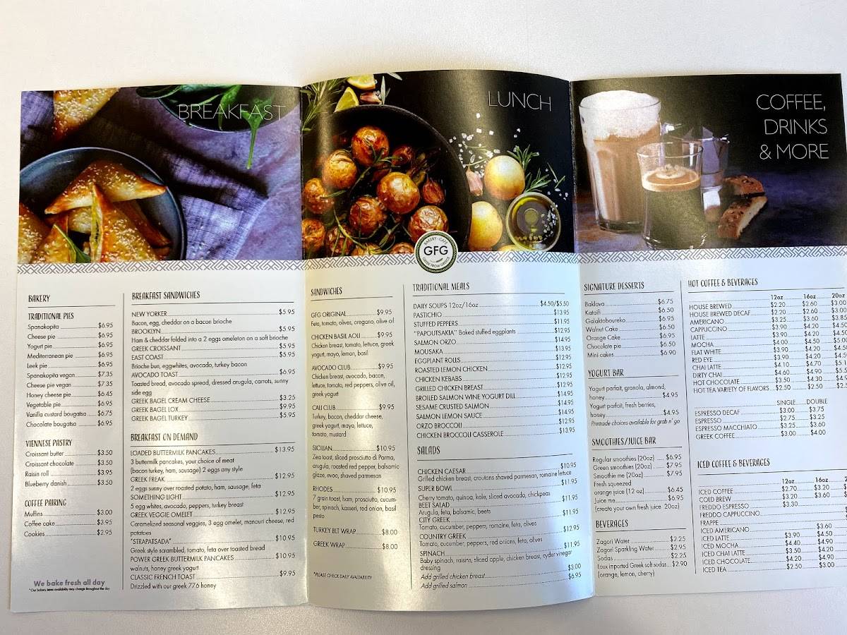 Menu at gfg café • cuisine restaurant, New York City, 32 Broadway