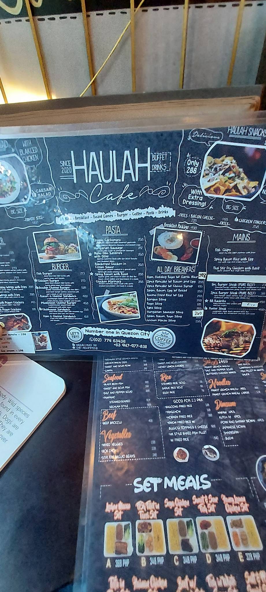 Menu at haulah cafe, Quezon City