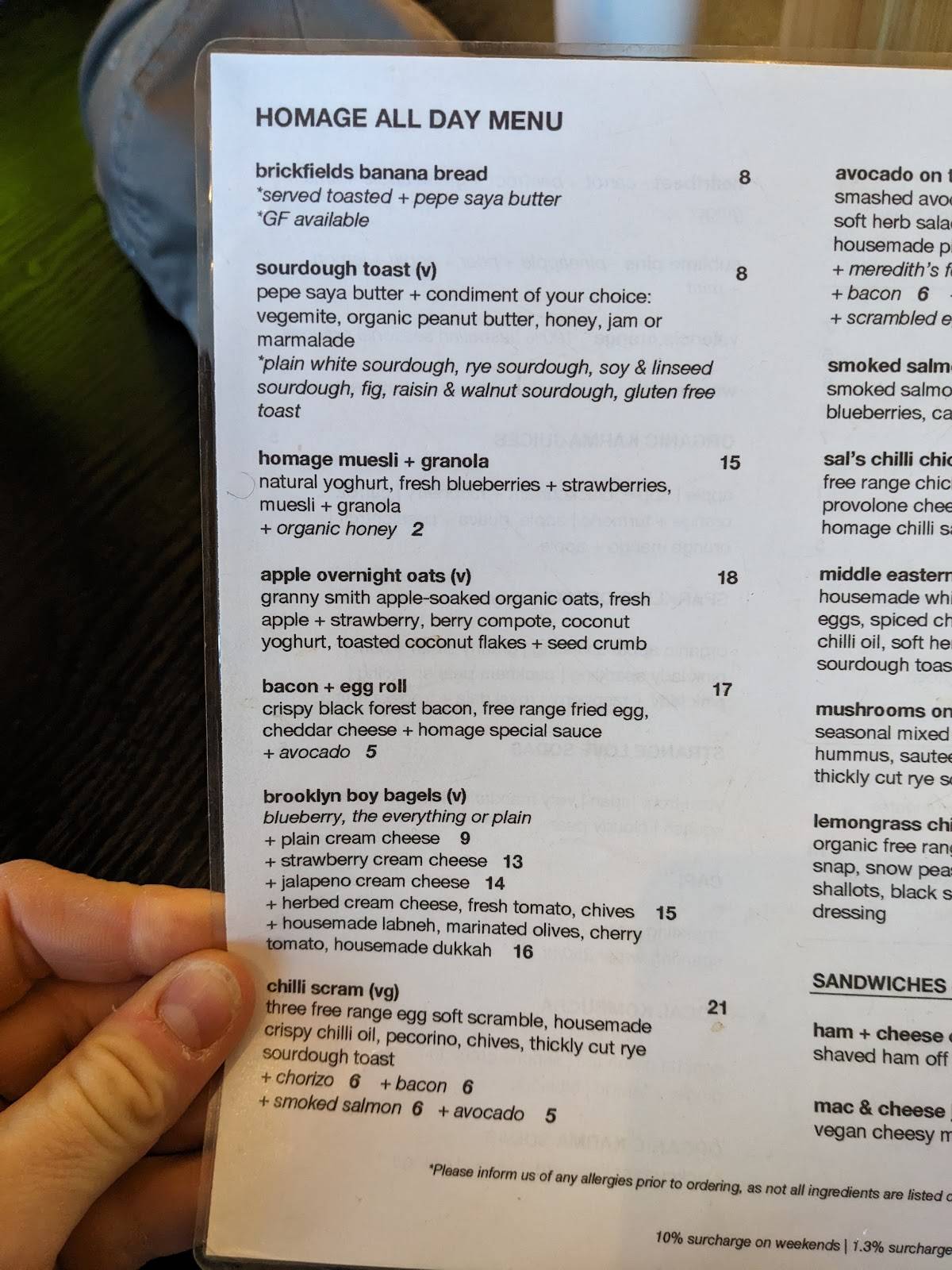 Menu at homage specialty coffee cafe, Parramatta