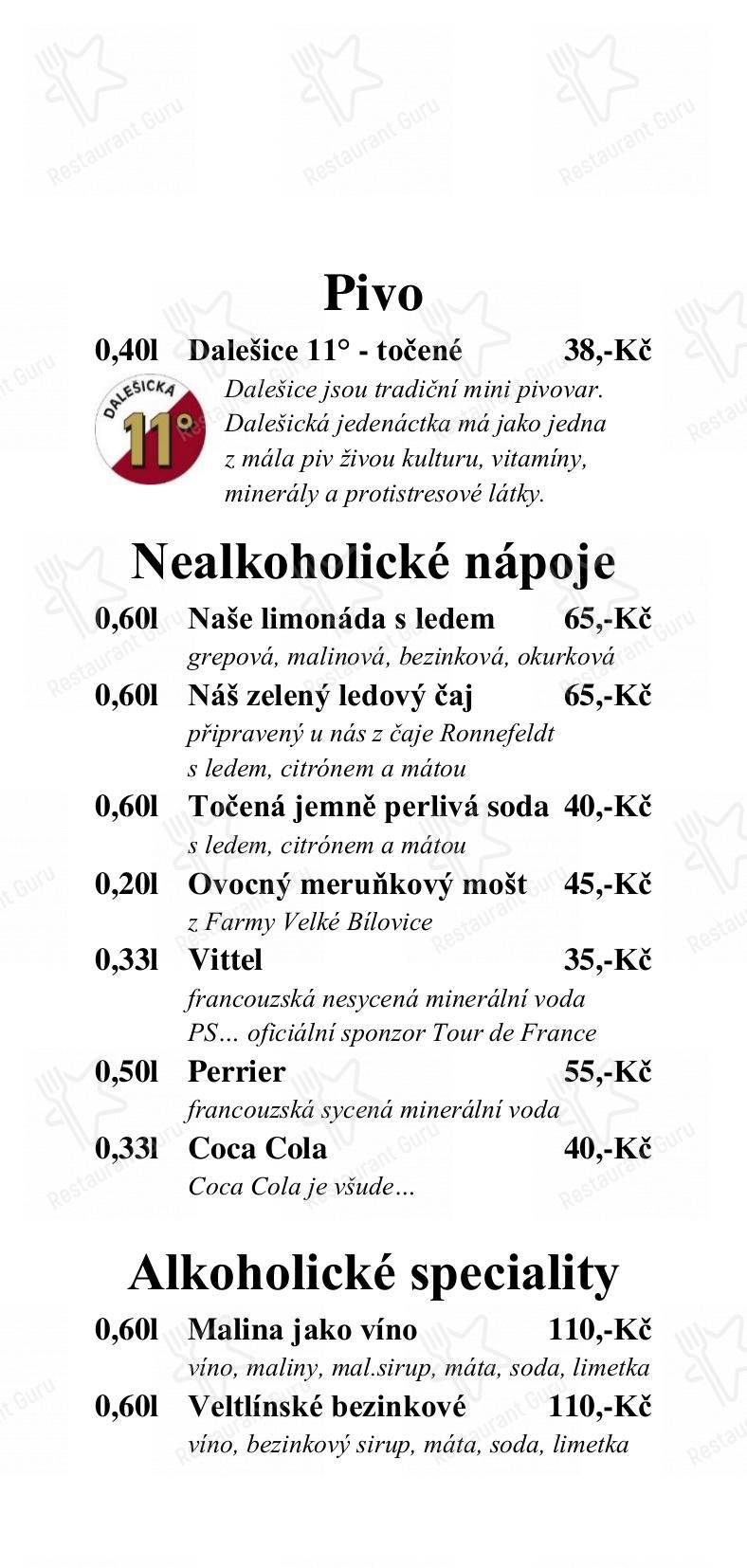 Menu at Penzion jako víno & Dvorek jako víno, Bulhary