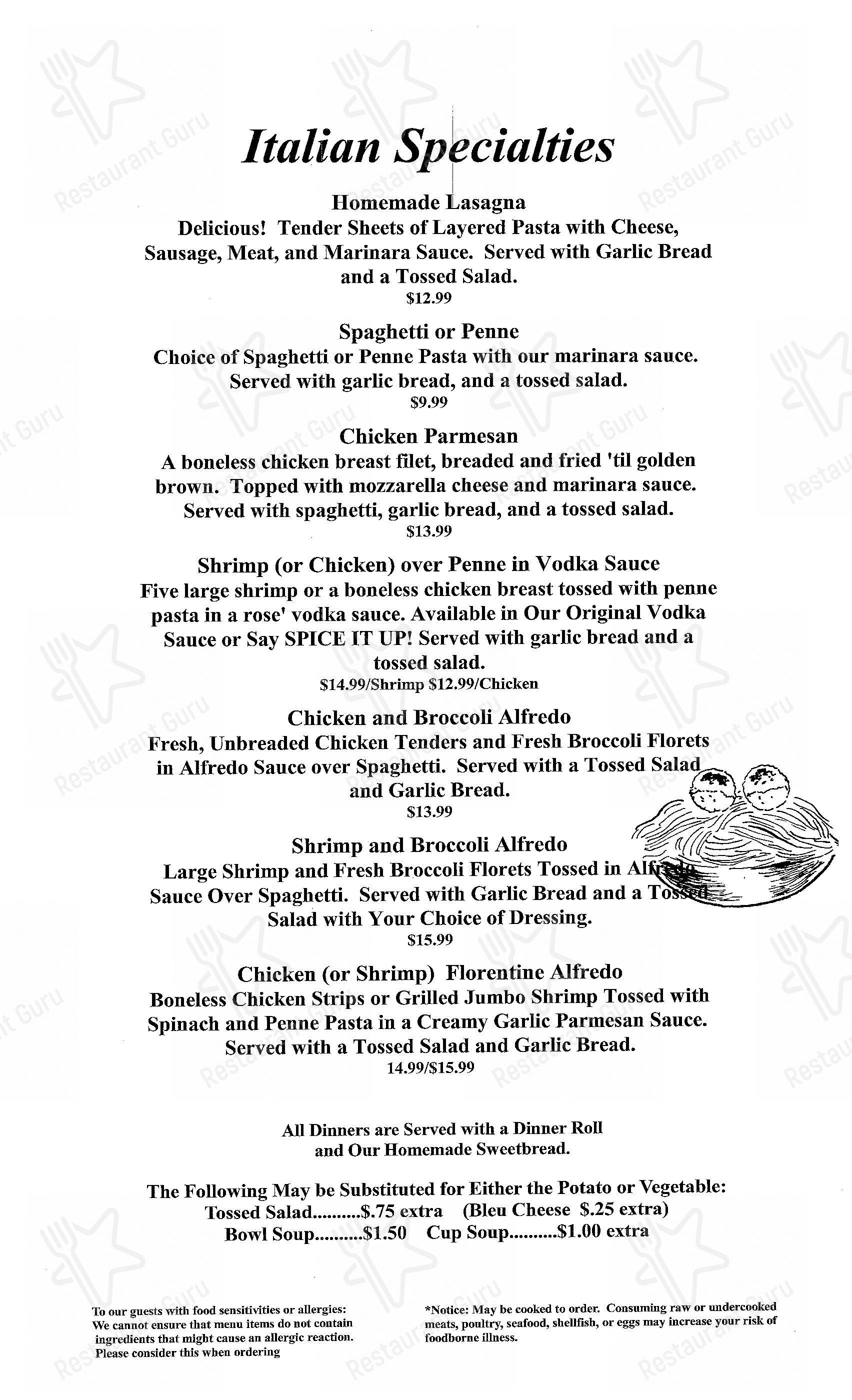 Menu at Bingham's restaurant, USA