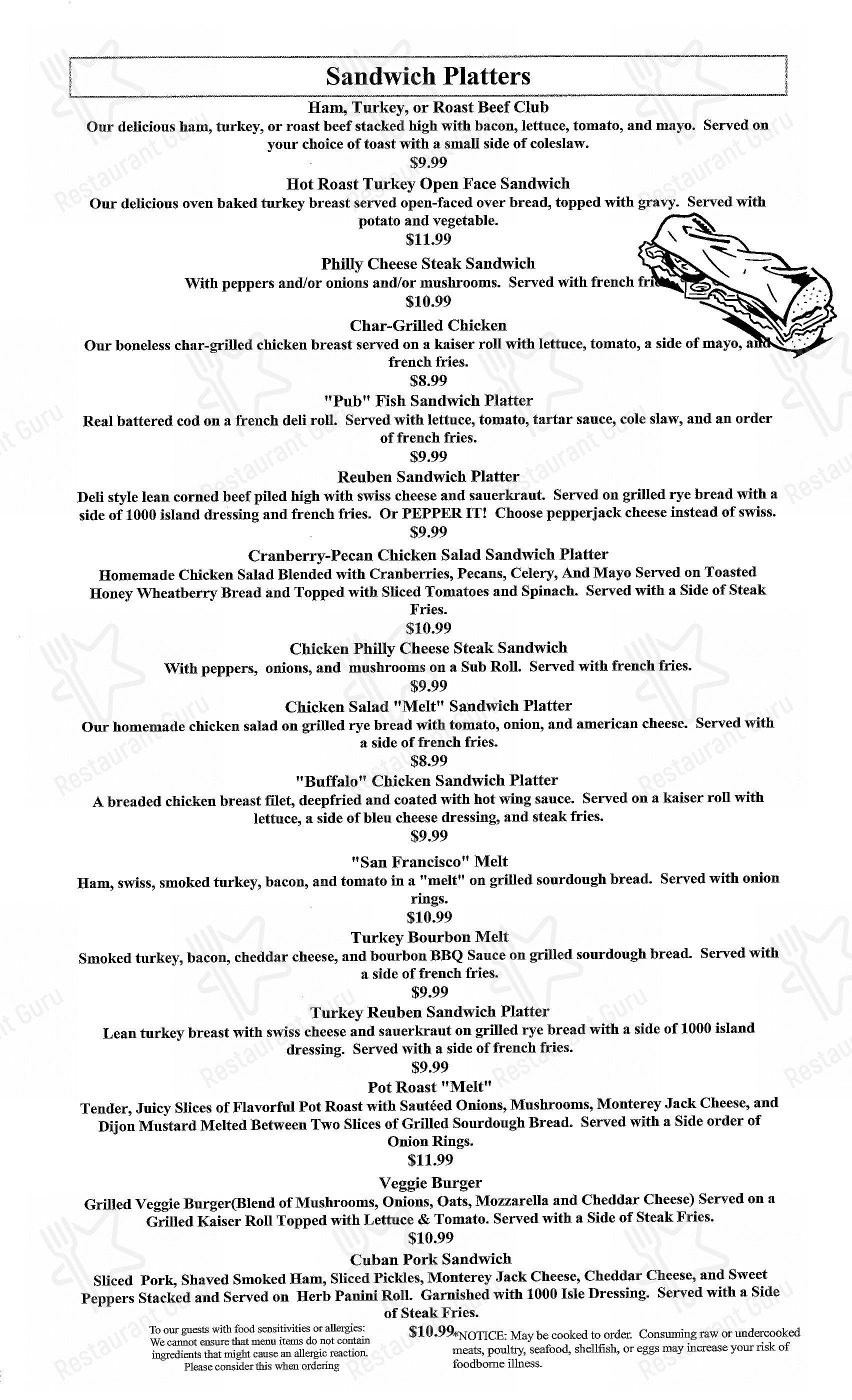 Menu at Bingham's restaurant, USA