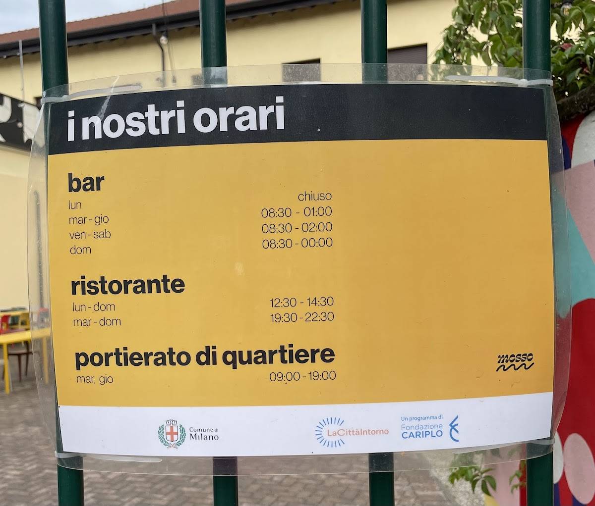 Speisekarte von mosso pizza, Mailand