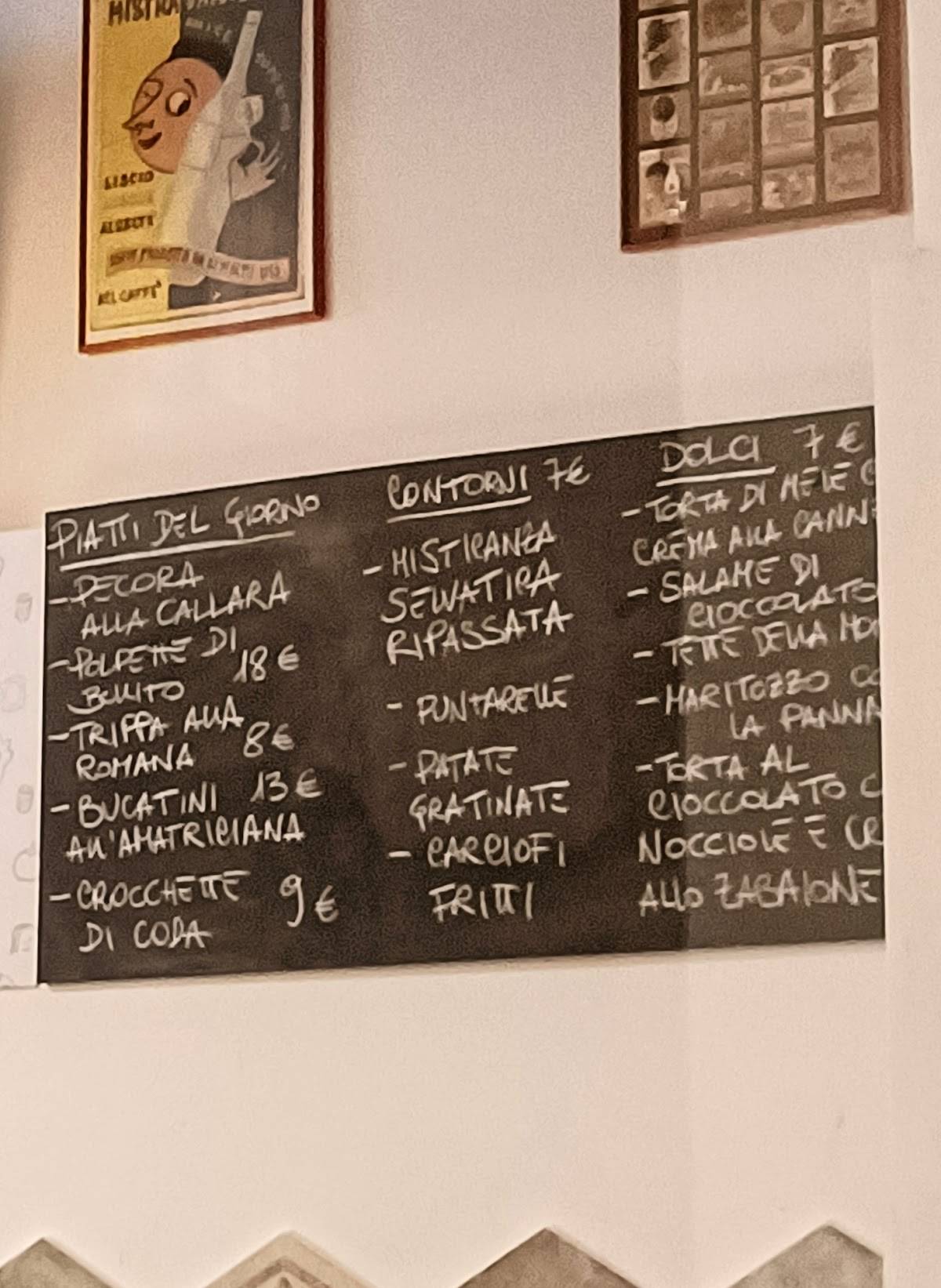 Menu au Osteria Sauli restaurant, Rome