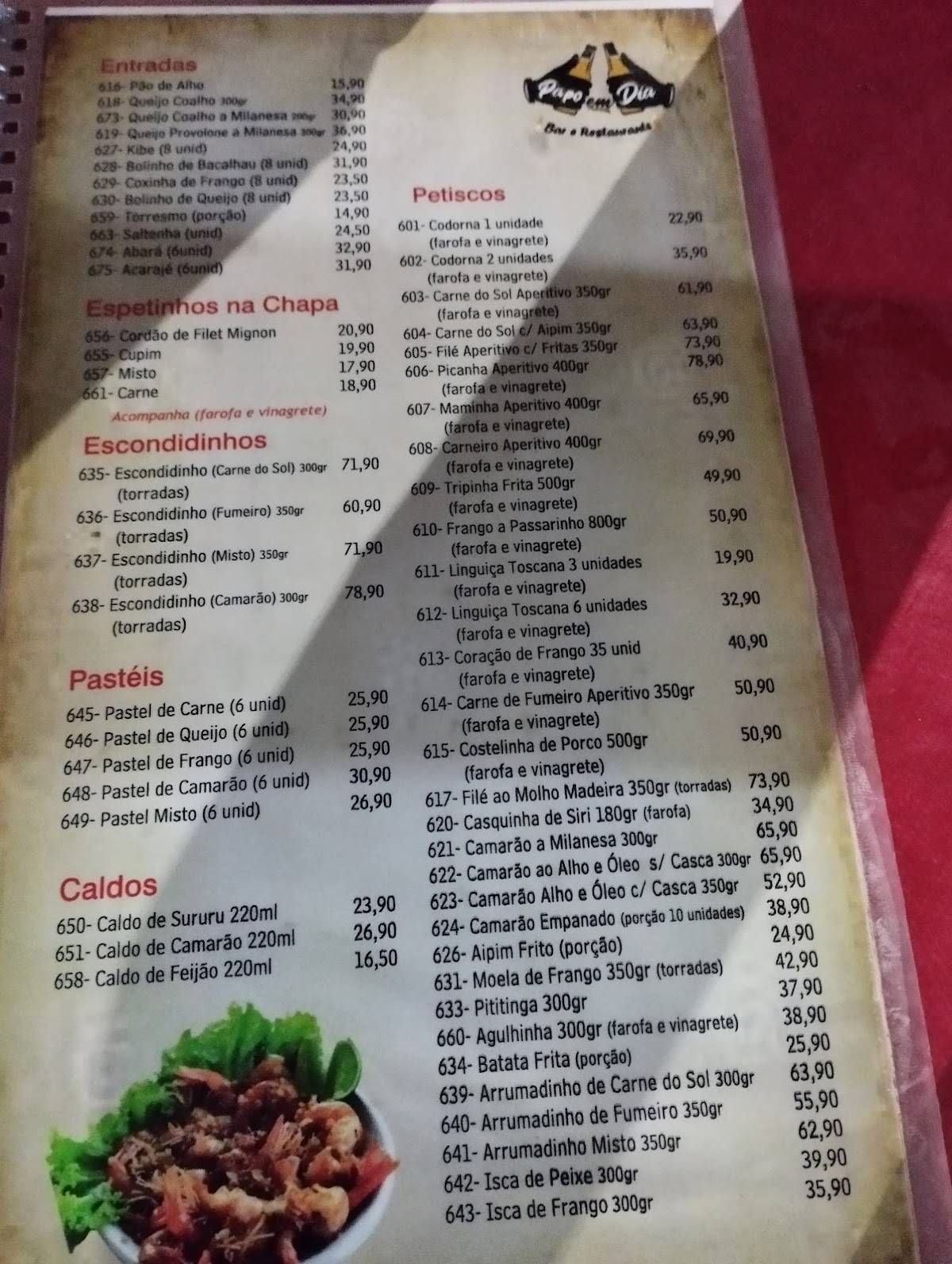 Menu at papo em dia restaurant, Salvador